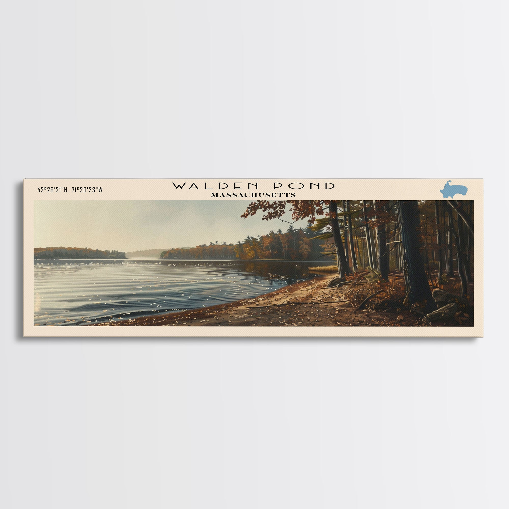 Walden Pond Massachusetts Panoramic Wall Art, Framed Canvas Print, Lak ...