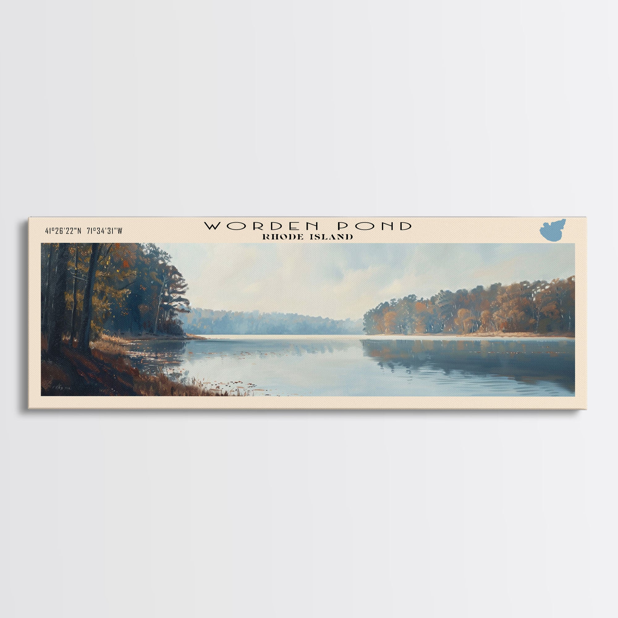 Worden Pond Rhode Island Panoramic Wall Art, Framed Canvas Print, Lake ...