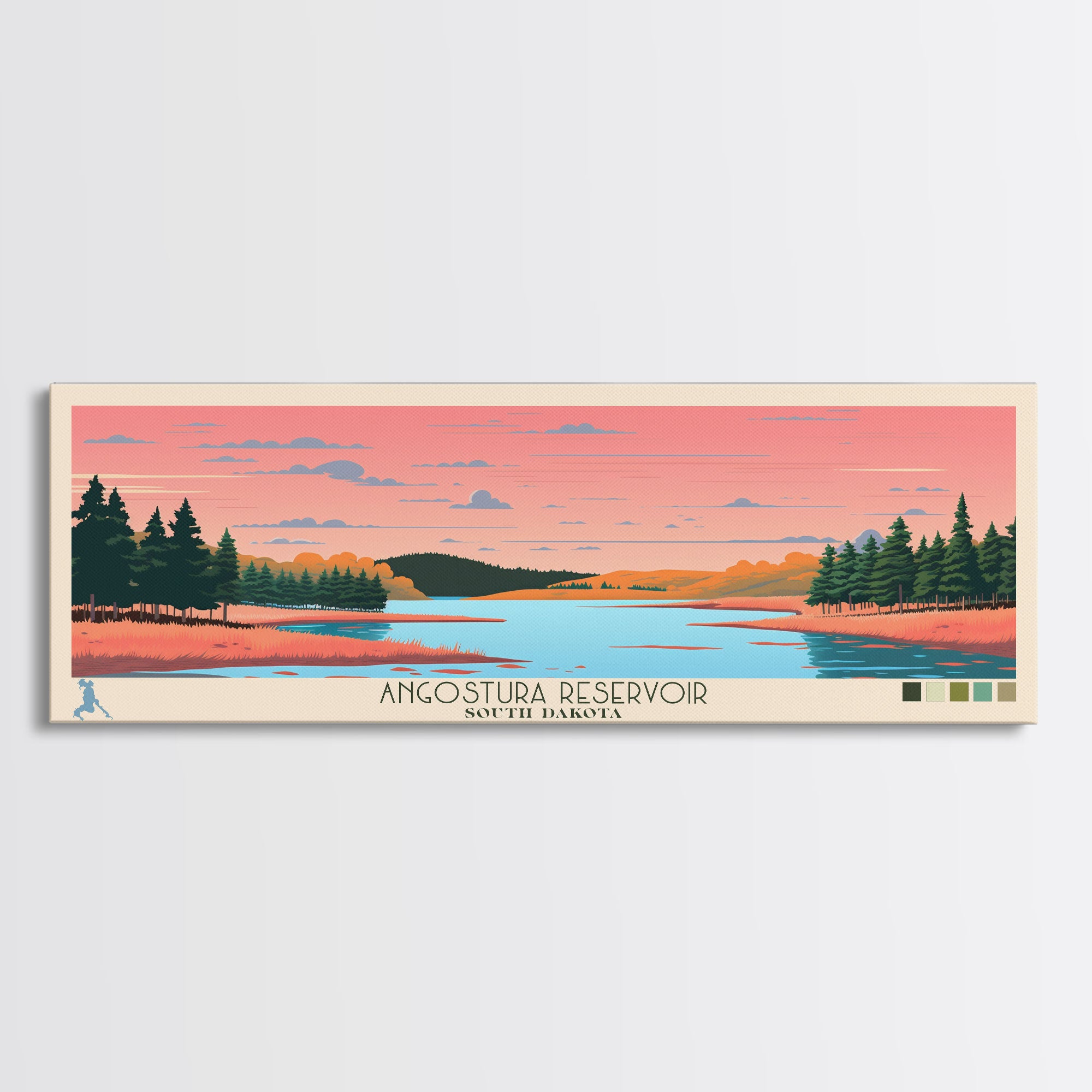 Angostura Reservoir South Dakota Framed Canvas Print, Panoramic Travel ...