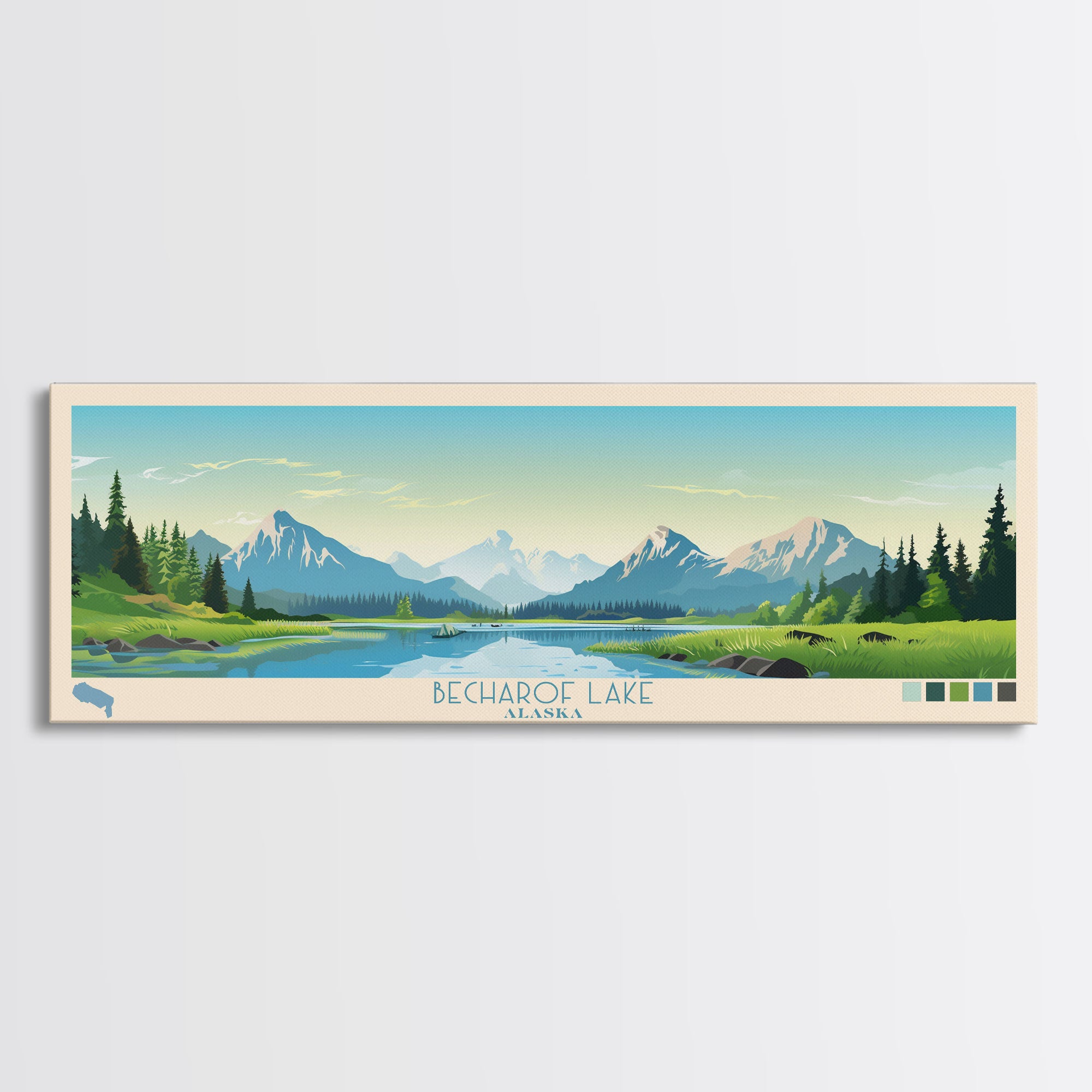 Becharof Lake Alaska Framed Canvas Print, Panoramic Travel Poster, Mid ...