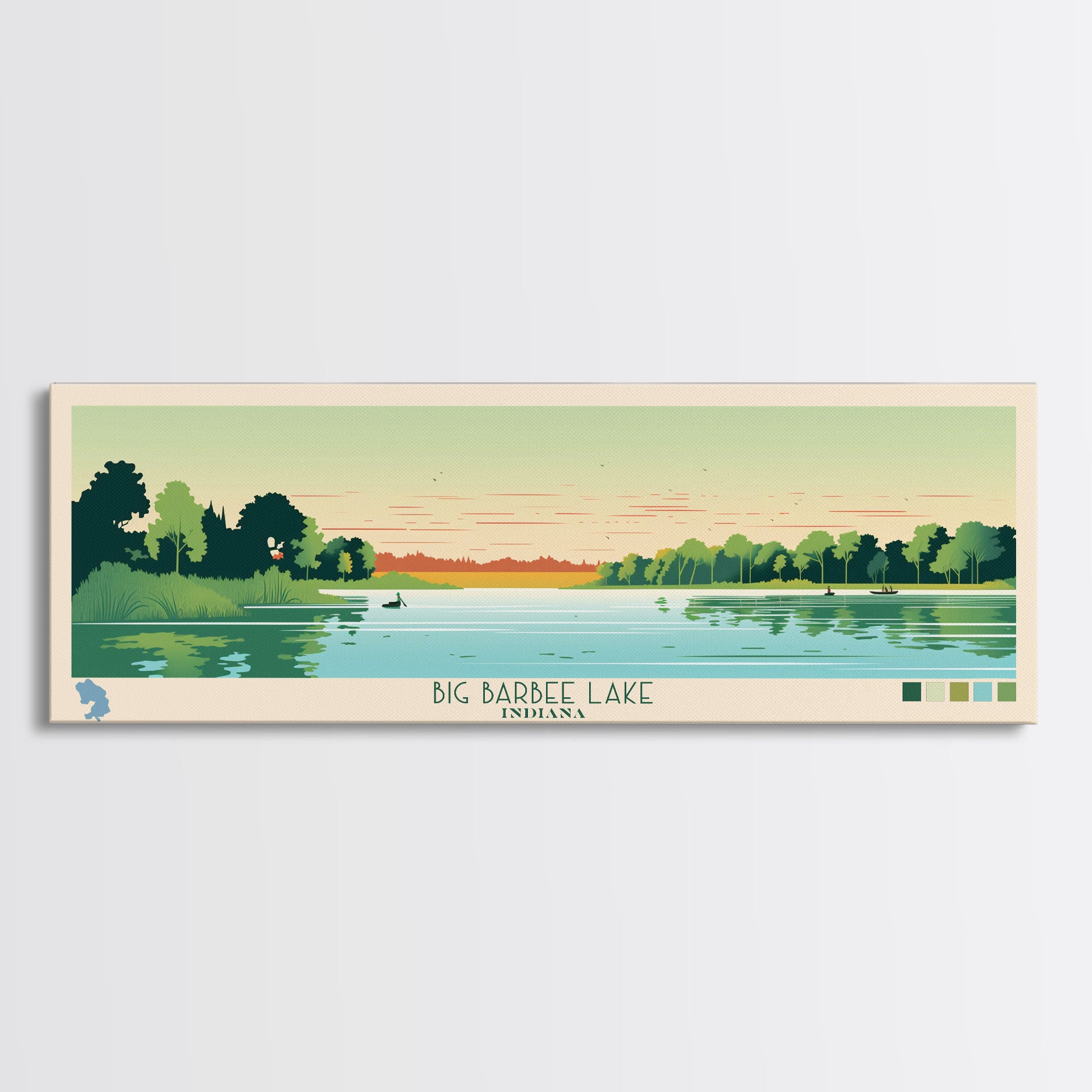 Big Barbee Lake Indiana Framed Canvas Print, Panoramic Travel Poster ...