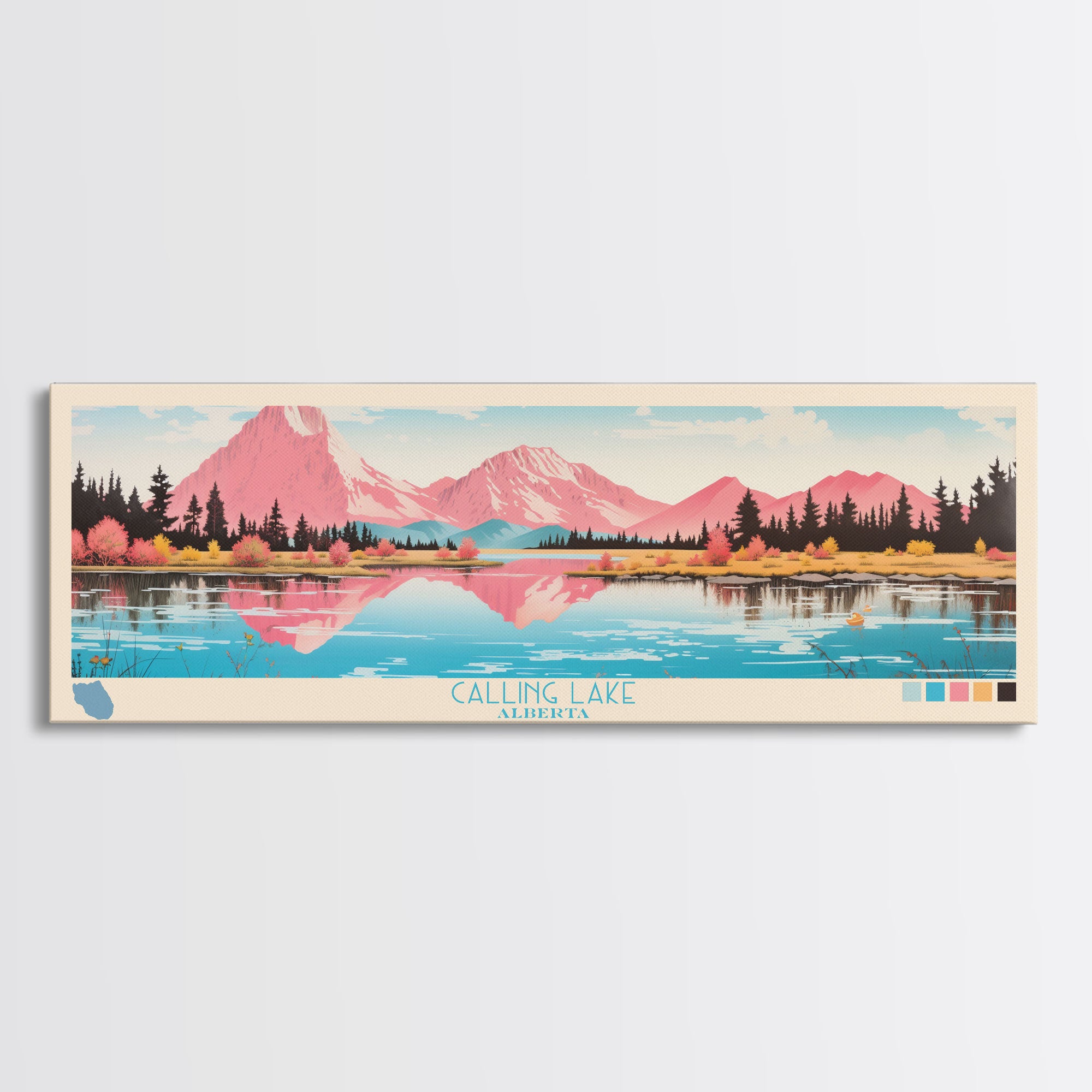 Calling Lake Alberta Framed Canvas Print, Midcentury Modern Panoramic ...