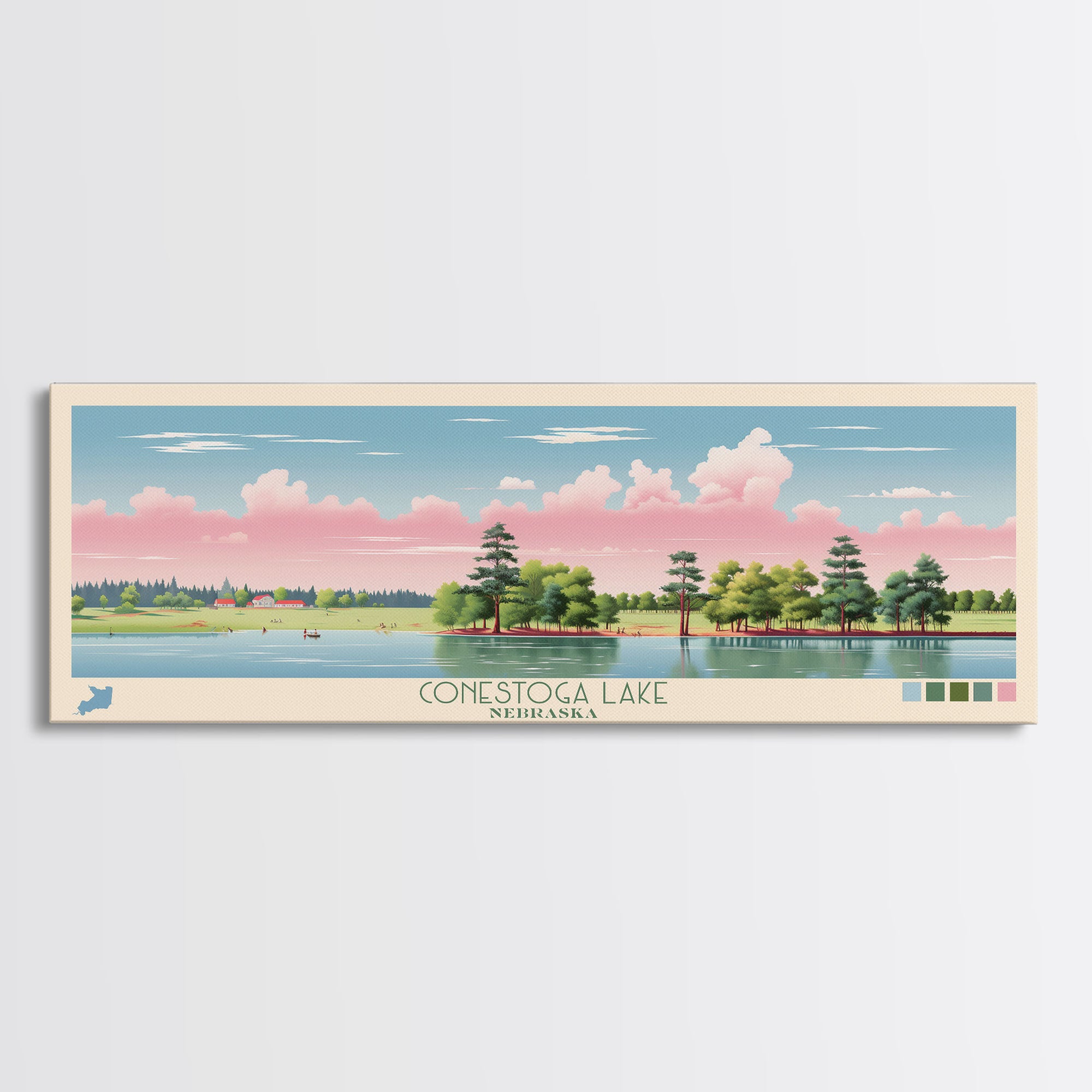 Conestoga Lake Nebraska Framed Canvas Print, Pop Art Panoramic Travel ...