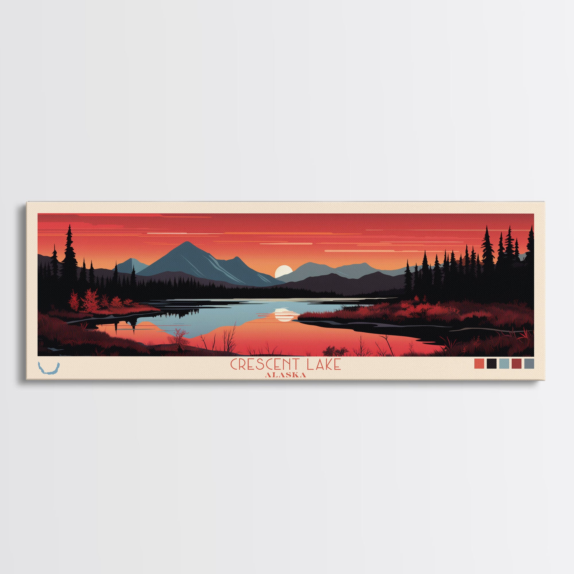 Crescent Lake Alaska Framed Canvas Print, Pop Art Panoramic Travel Pos ...
