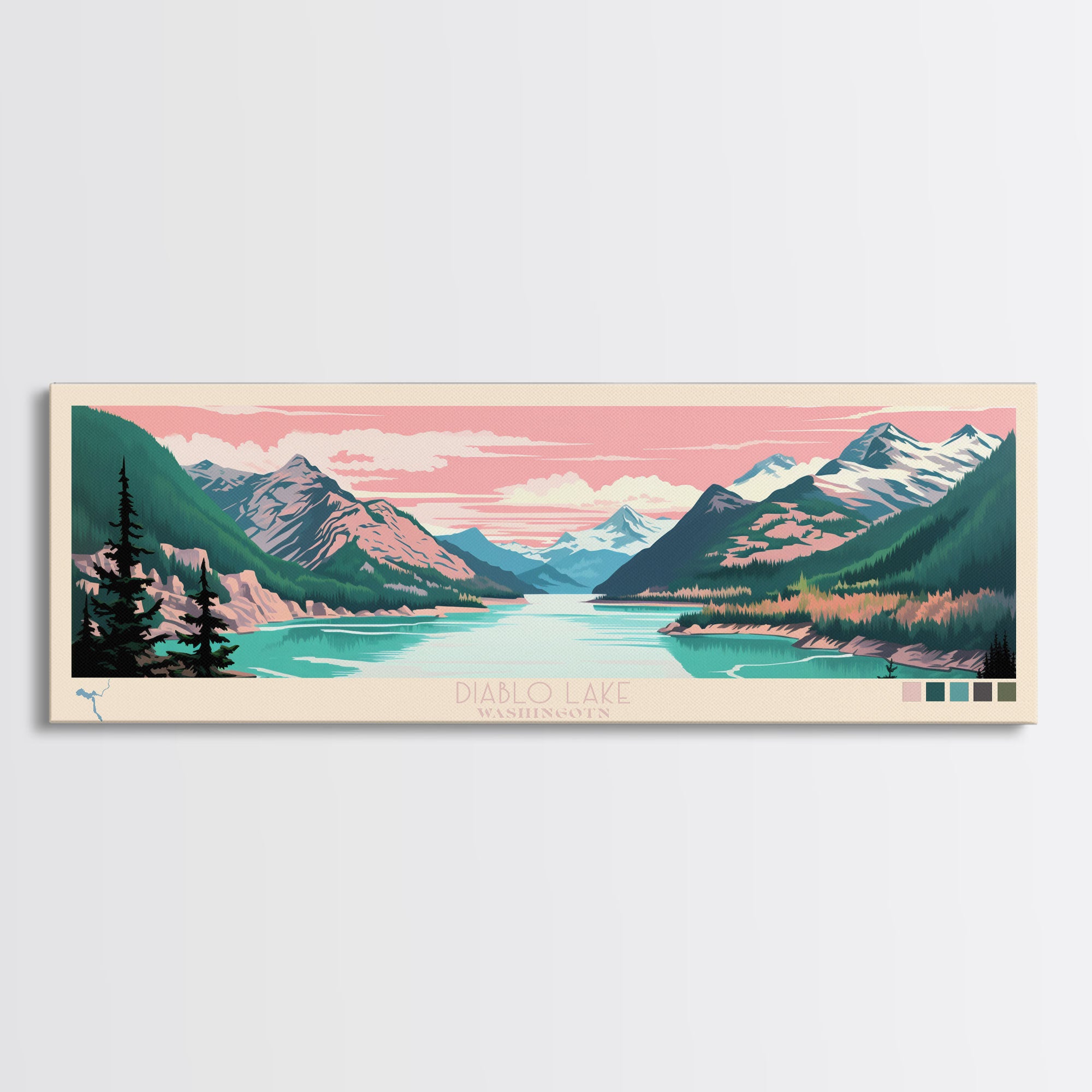 Diablo Lake Washington Framed Canvas Print, Midcentury Modern Panorami ...