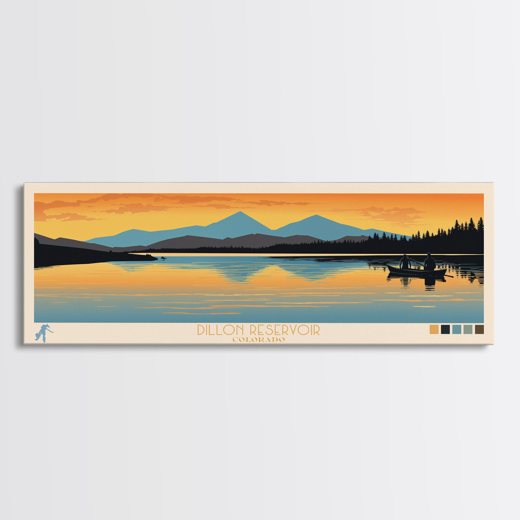Dillon Reservoir Colorado Framed Canvas Print, Midcentury Modern Panor ...