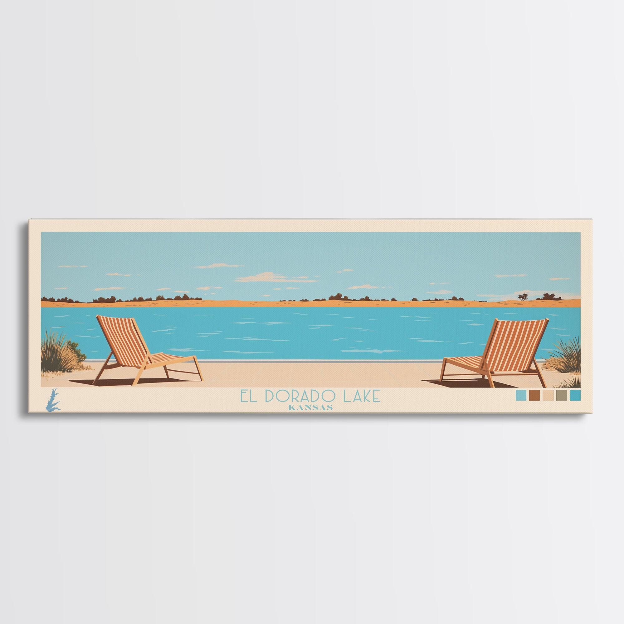 El Dorado Lake Kansas Framed Canvas Print, Panoramic Wall Art, Midcent ...