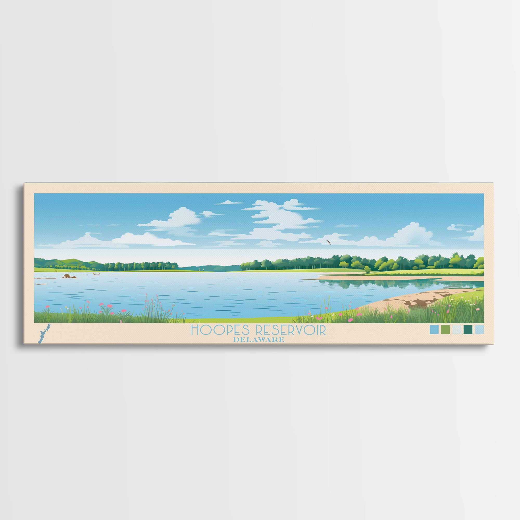Hoopes Reservoir Delaware Framed Canvas Print, Panoramic Wall Art, Mid ...