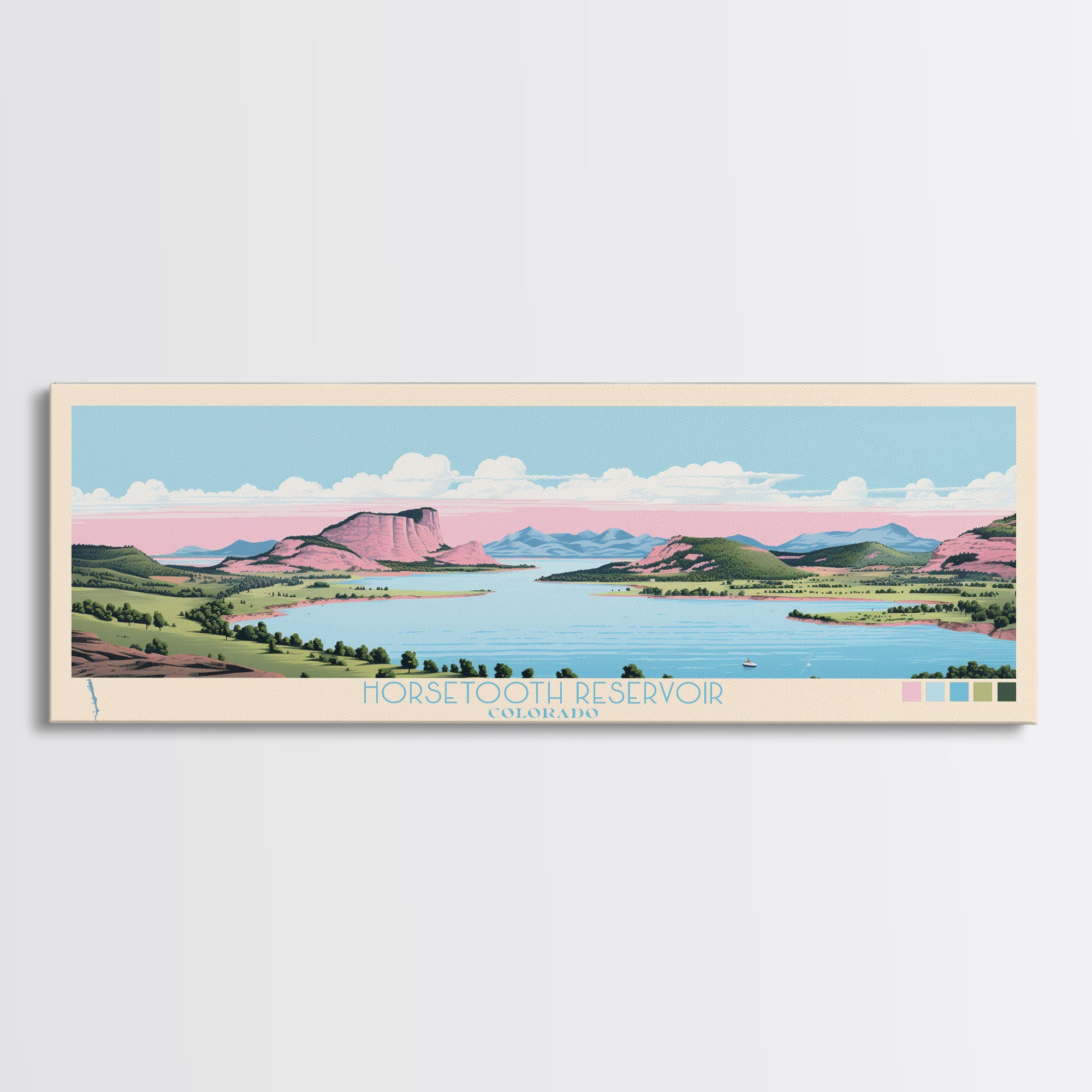 Horsetooth Reservoir Colorado Framed Canvas Print, Panoramic Wall Art ...