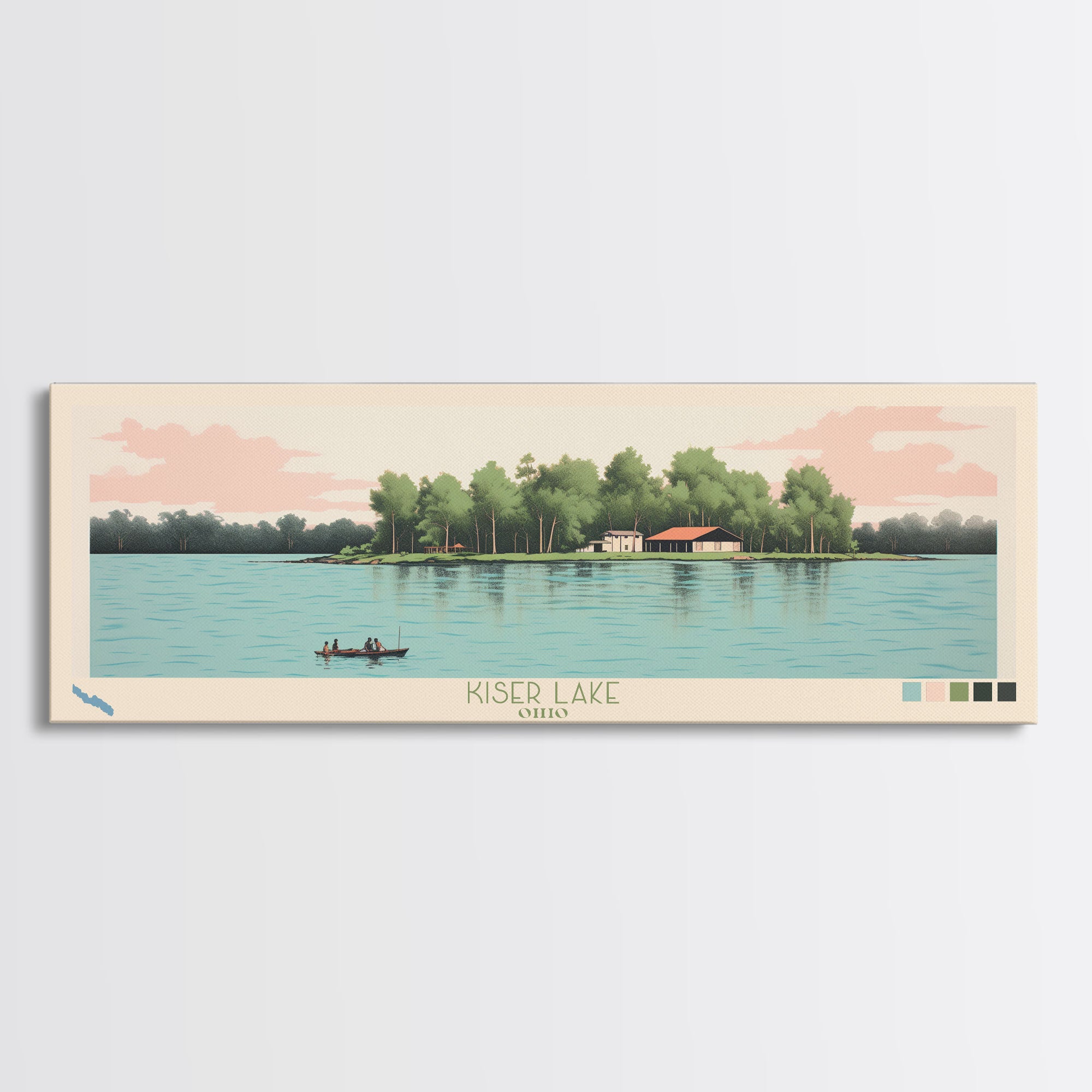 Kiser Lake Ohio Framed Canvas Print, Panoramic Art, Midcentury Modern ...
