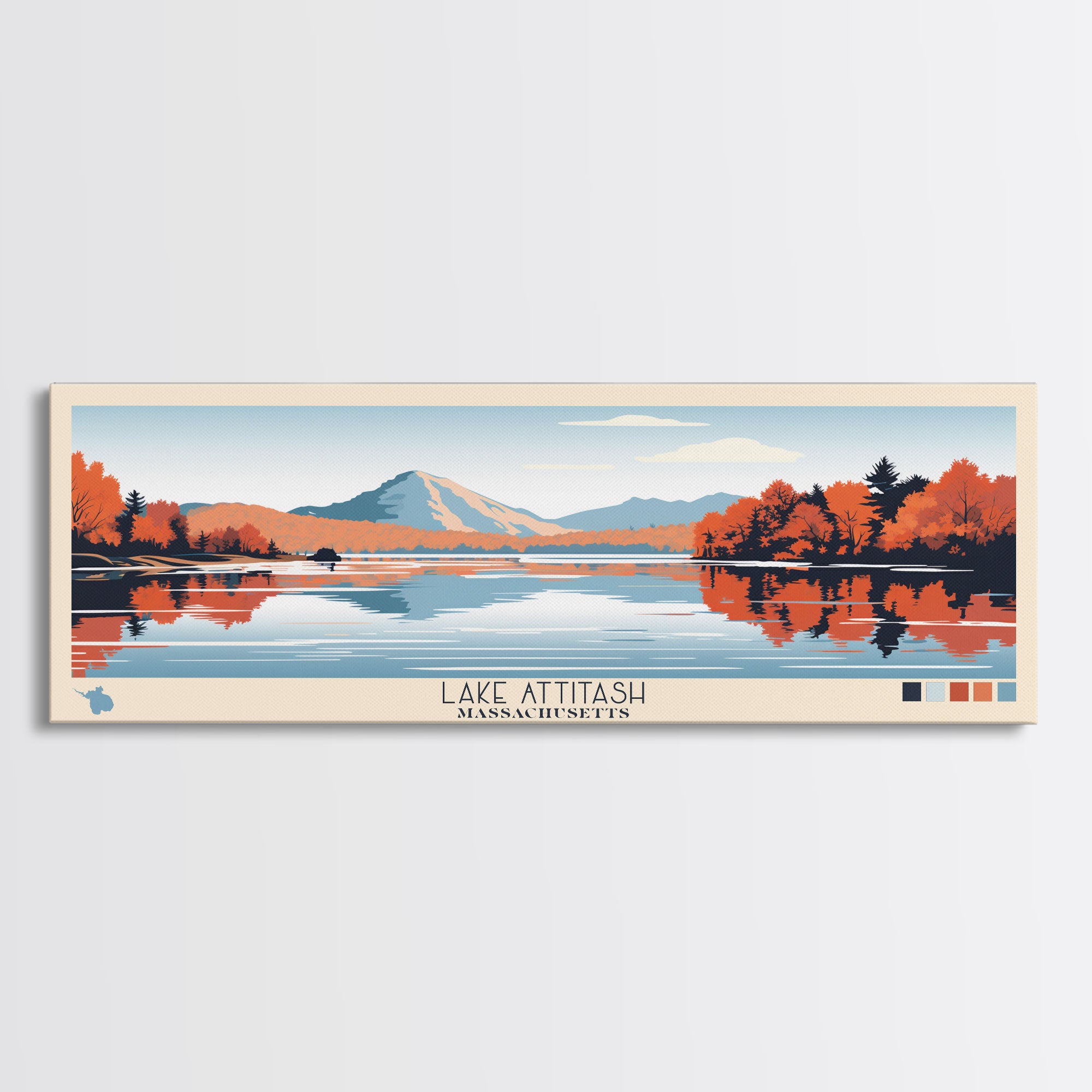 Lake Attitash Massachusetts Framed Canvas Print, Panoramic Wall Art, M ...