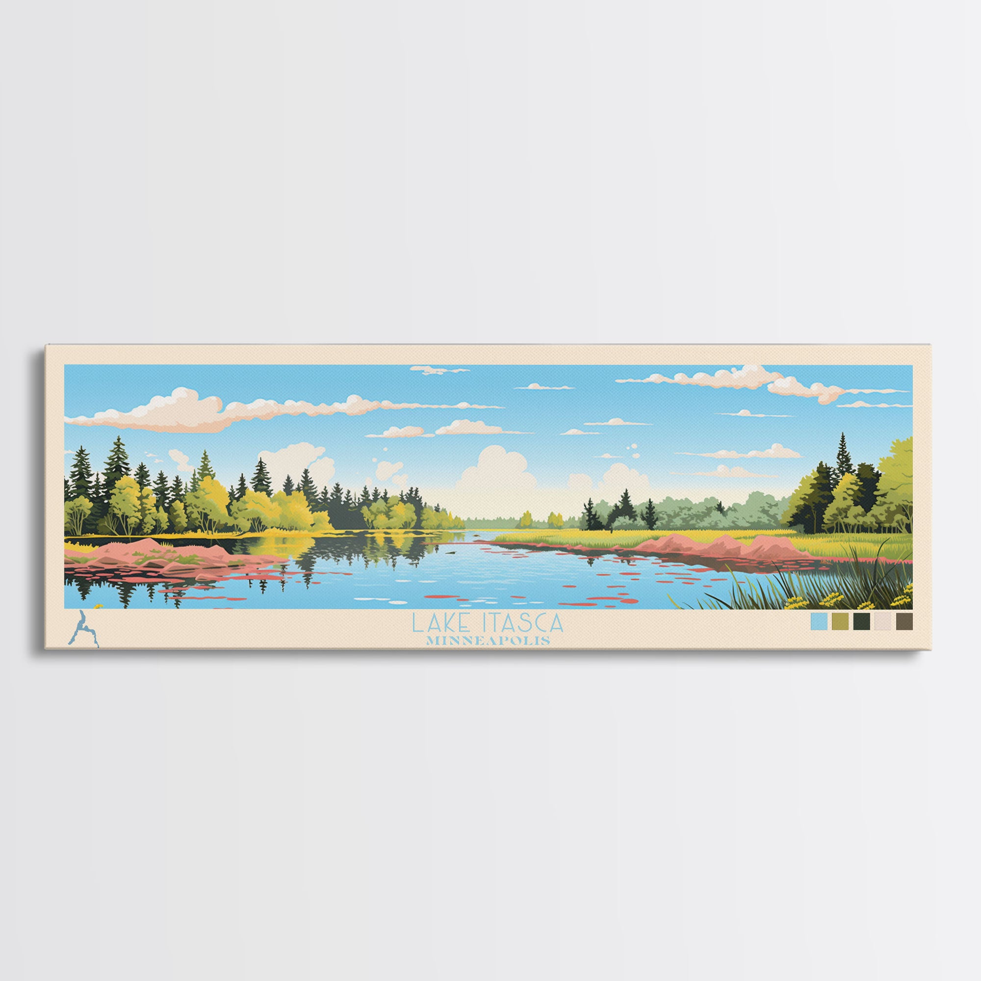 Lake Itasca Minneapolis Framed Canvas Print, Panoramic Wall Art, Midce ...