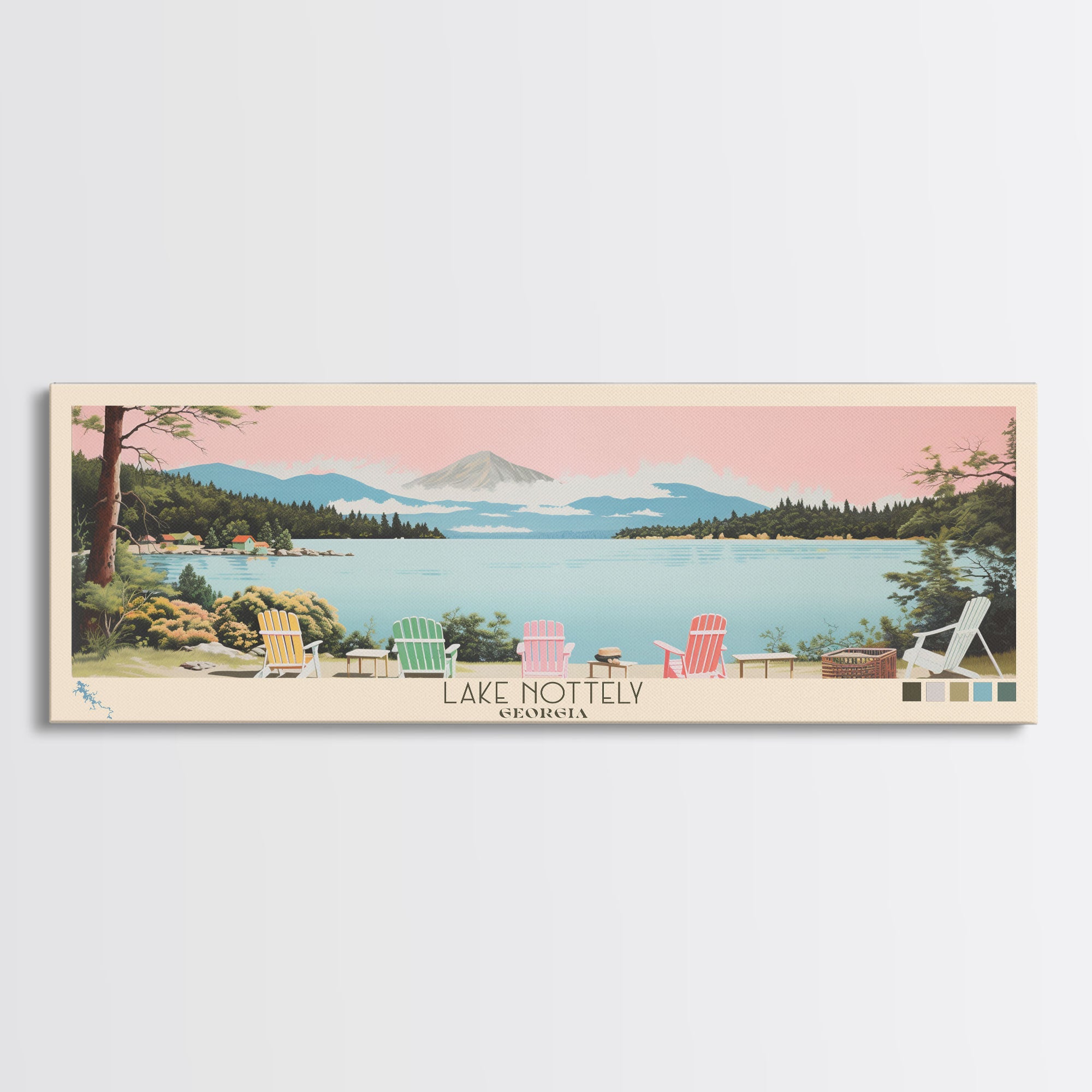 Lake Nottely Georgia Framed Canvas Print, Panoramic Wall Art, Midcentu ...