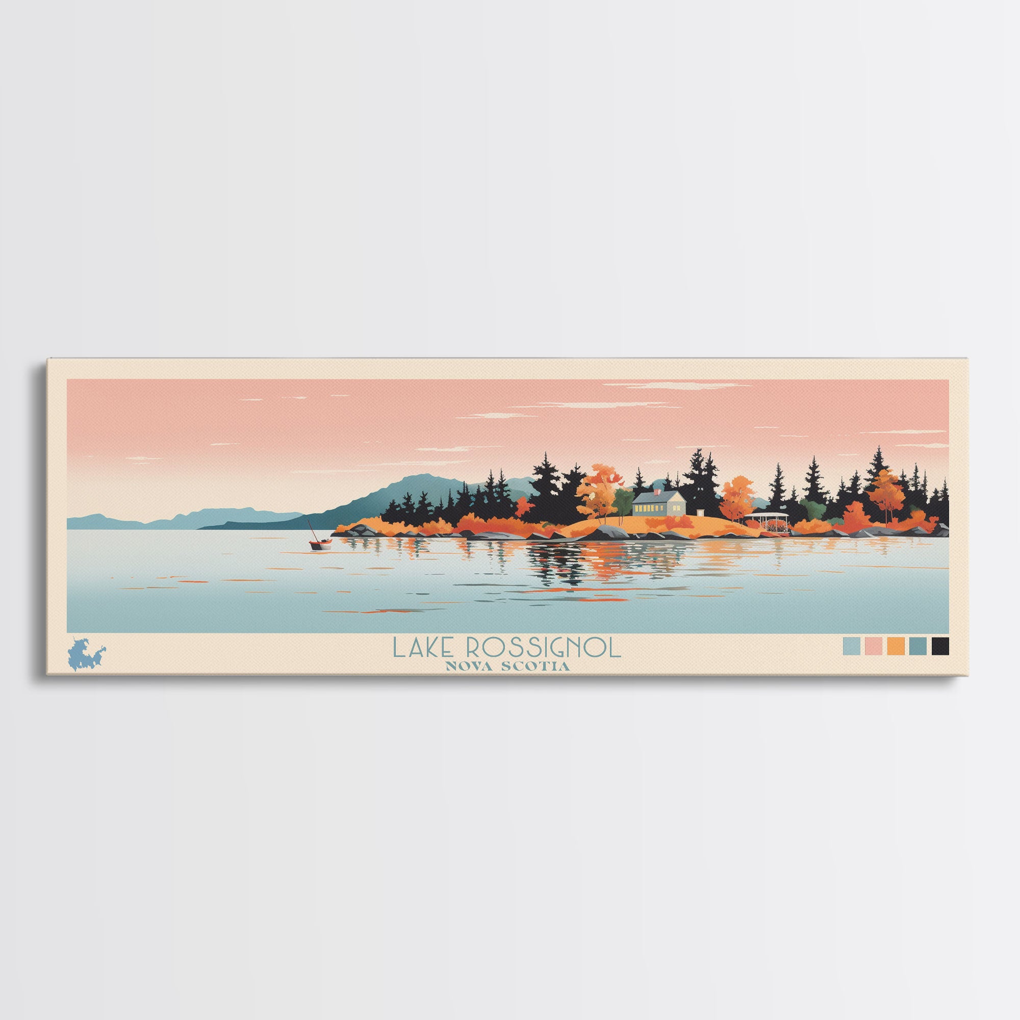 Lake Rossignol Nova Scotia Framed Canvas Print, Panoramic Wall Art, Mi ...