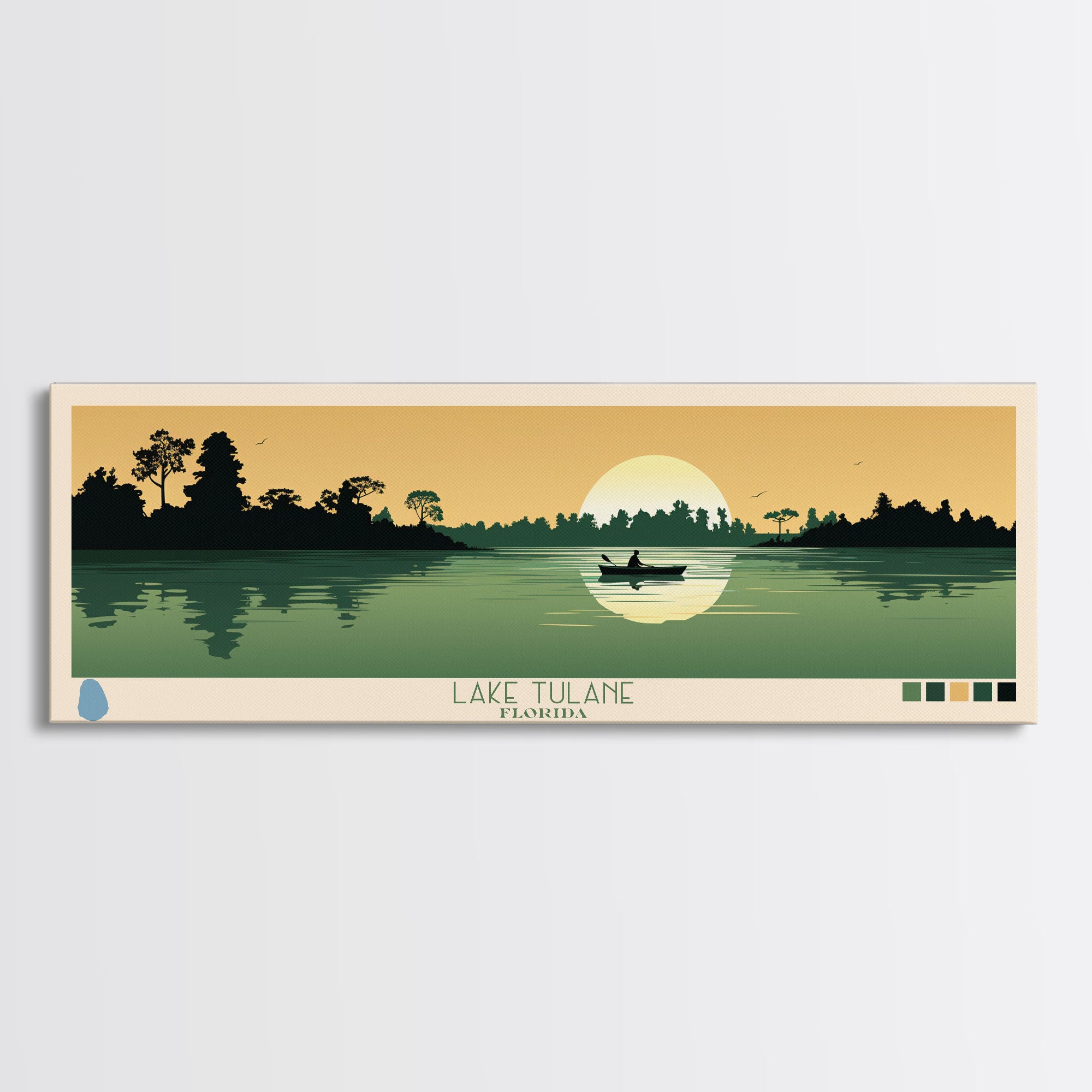 Lake Tulane, Florida Panoramic Wall Art Framed Canvas Print, Midcentur ...