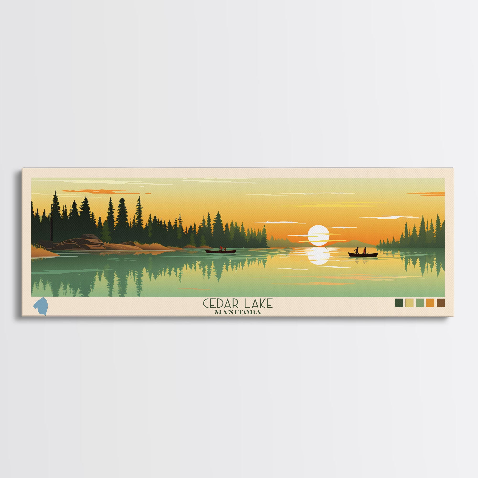 Lakes Cedar, Manitoba Panoramic Wall Art Framed Canvas Print, Midcentu ...