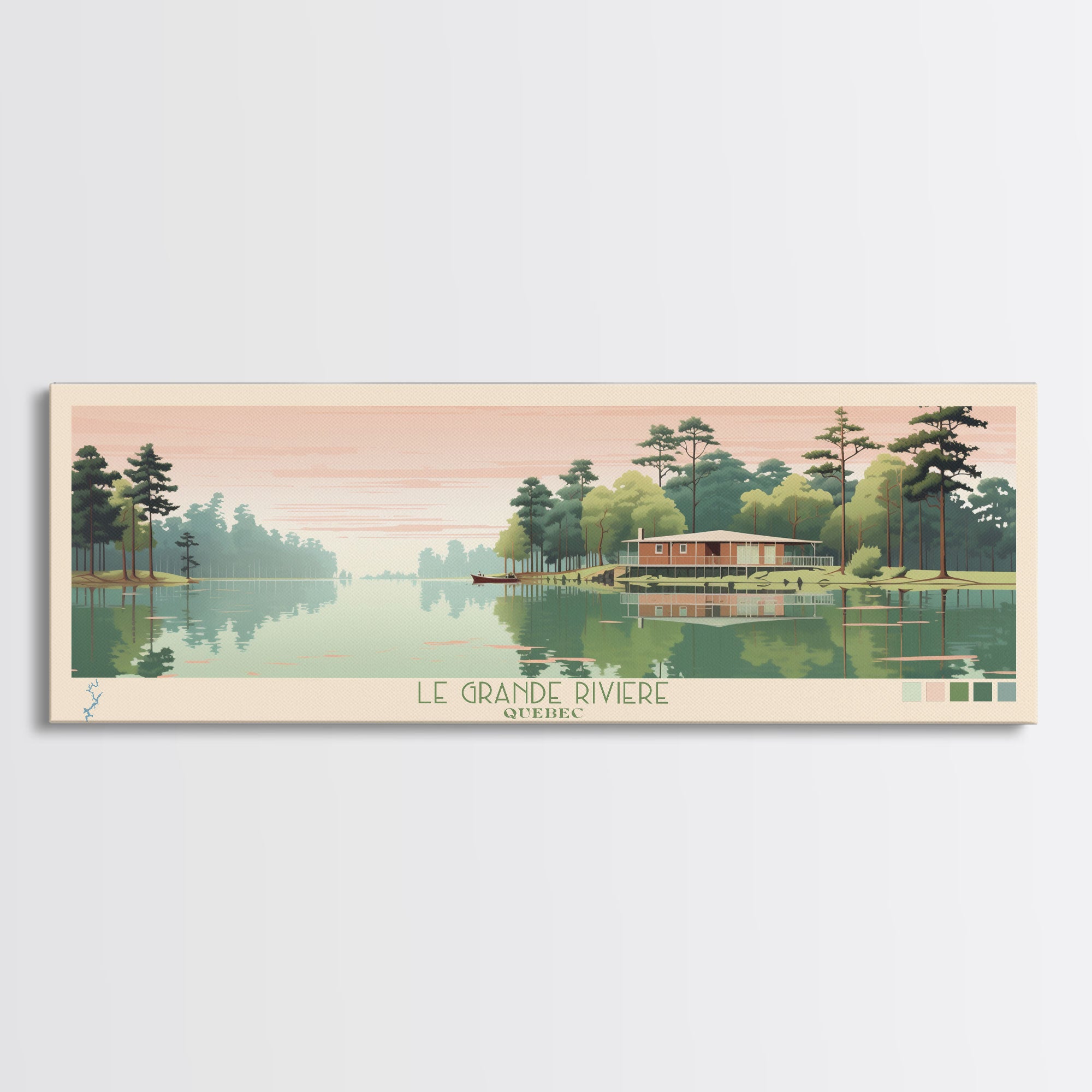 Lay Lake, Alabama Panoramic Wall Art Framed Canvas Print, Midcentury M ...
