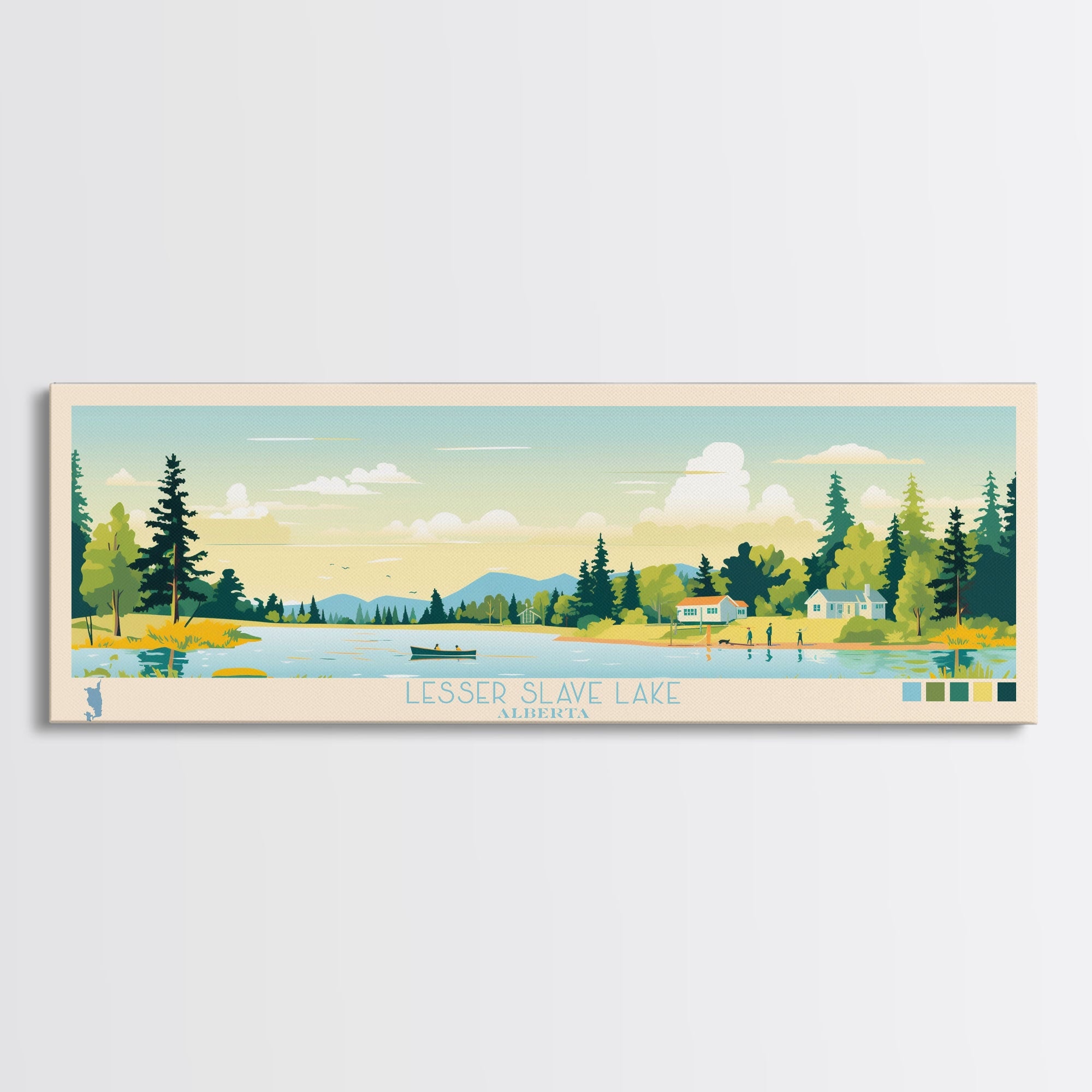 Lenore Lake, Saskatchewan Panoramic Wall Art Framed Canvas Print, Midc ...