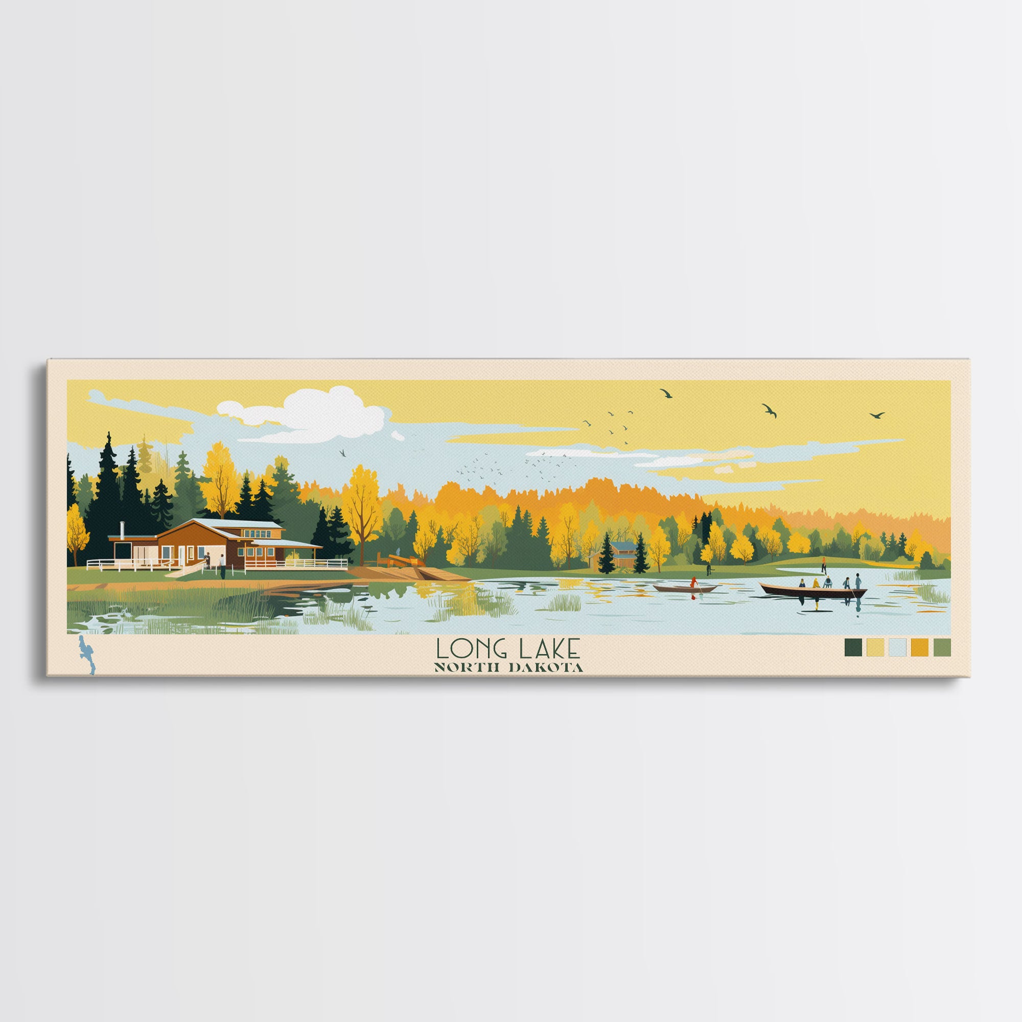 Long Lake, North Dakota Panoramic Wall Art Framed Canvas Print, Midcen ...