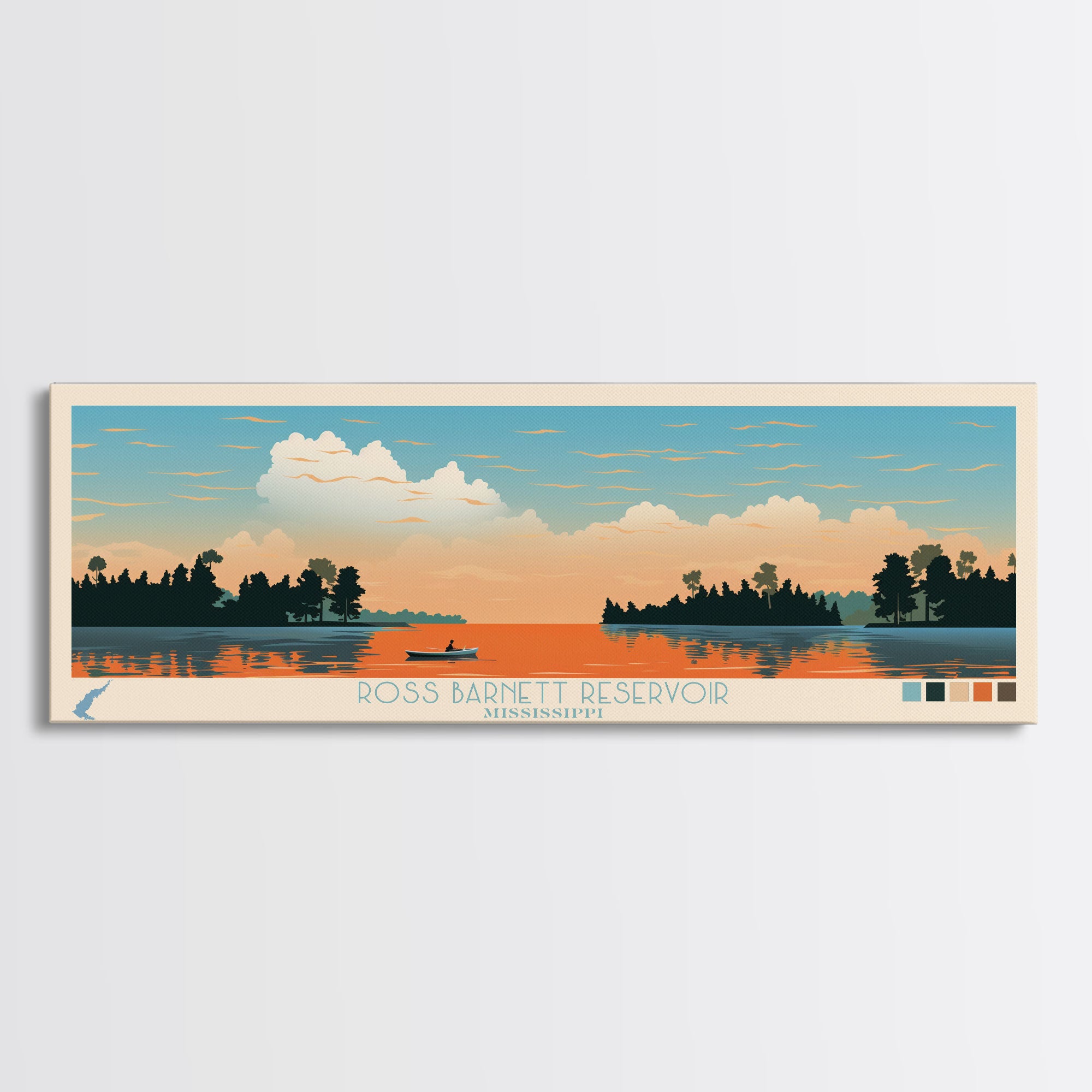 Ross Barnett Reservoir, Mississippi Framed Canvas Print, Panoramic Wal ...