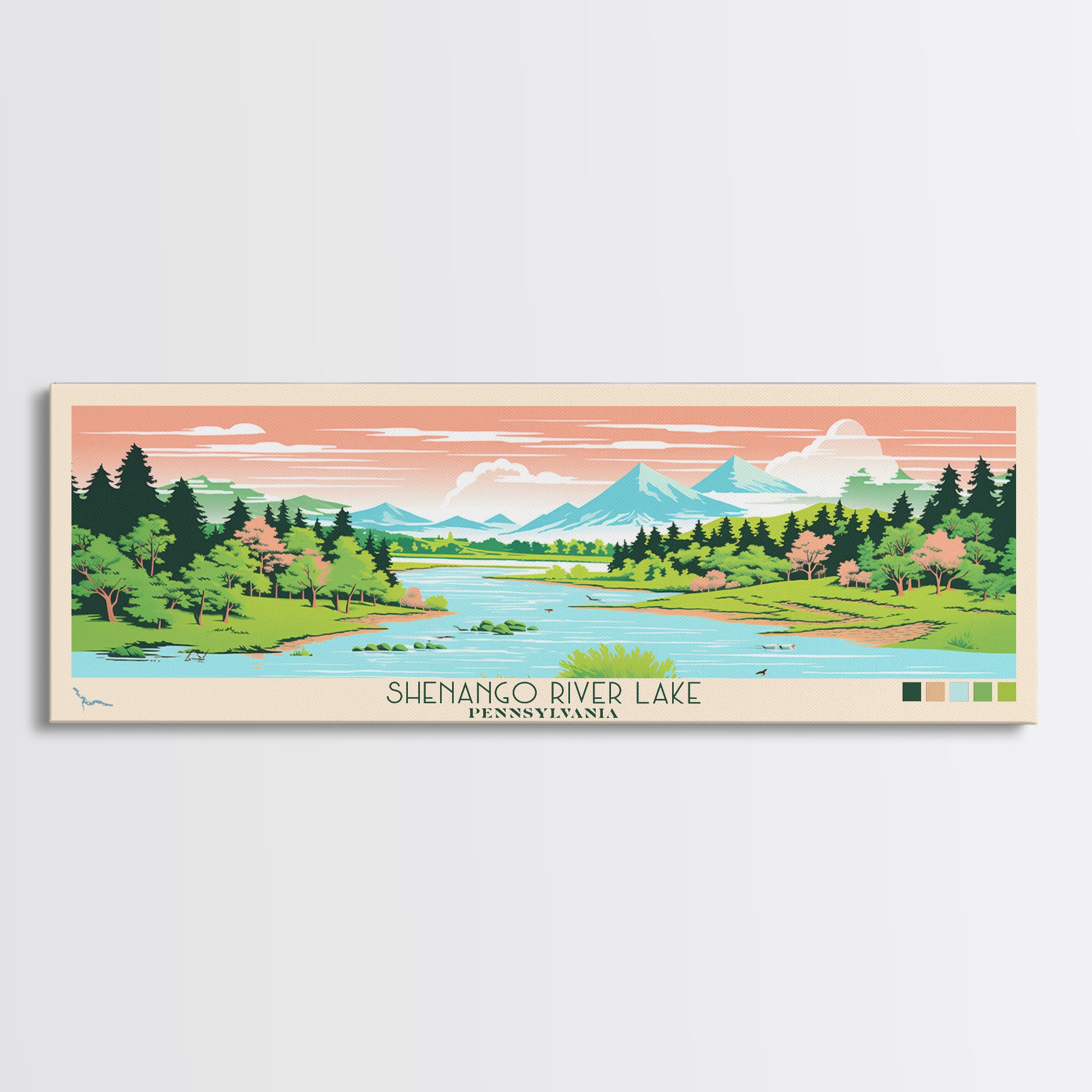 Shenango River Lake, Pennsylvania Framed Canvas Print, Panoramic Trave ...