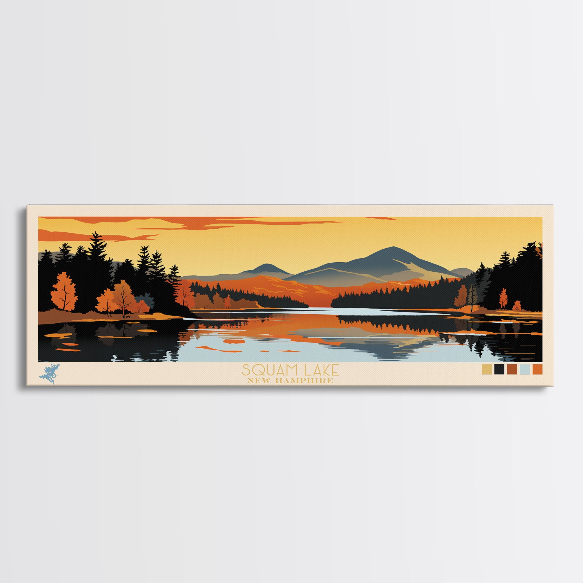 Squam Lake, New Hampshire Framed Canvas Print, Lake House Art, Midcent ...