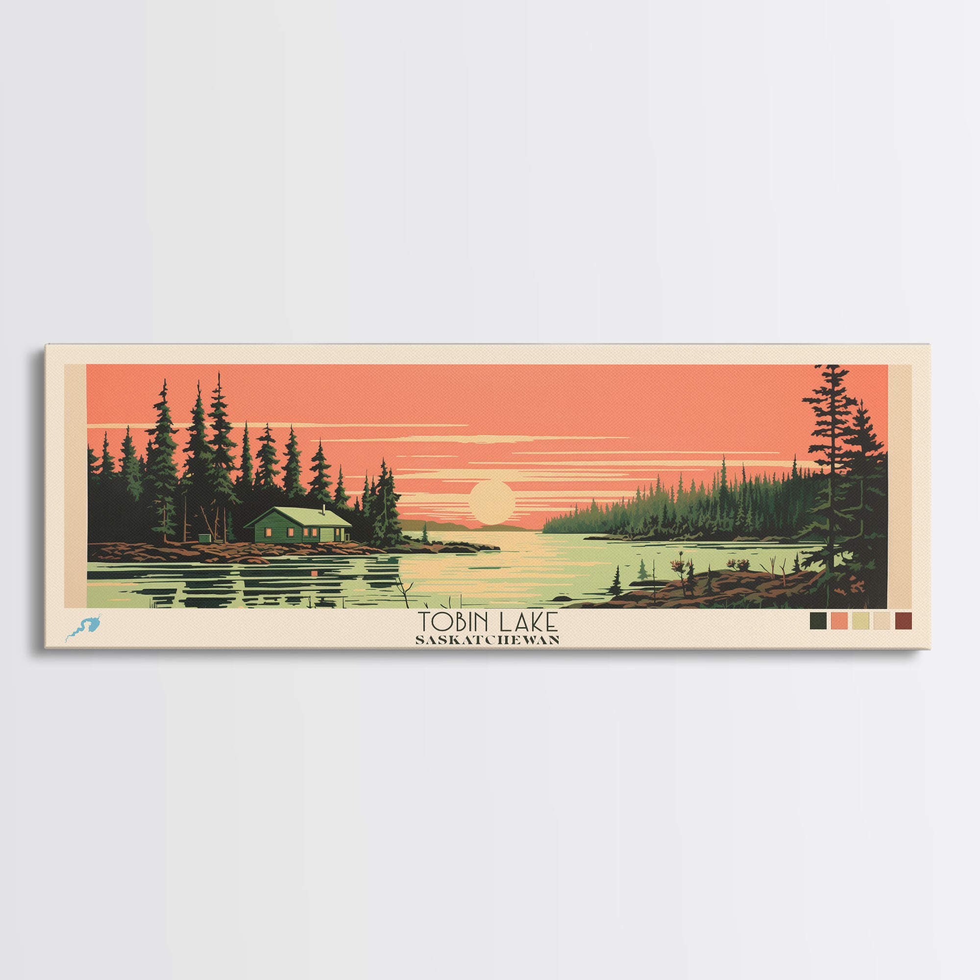 Tobin Lake, Saskatchewan Framed Canvas Print, Lake House Art, Midcentu ...