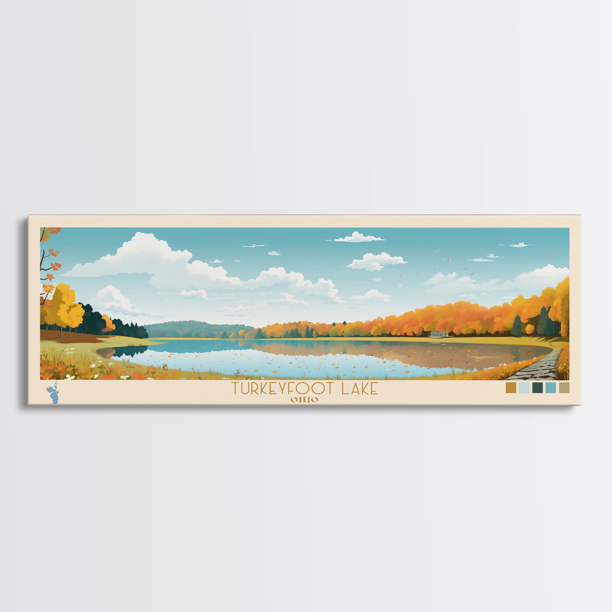 Turkeyfoot Lake, Ohio Framed Canvas Print, Lake House Art, Midcentury ...
