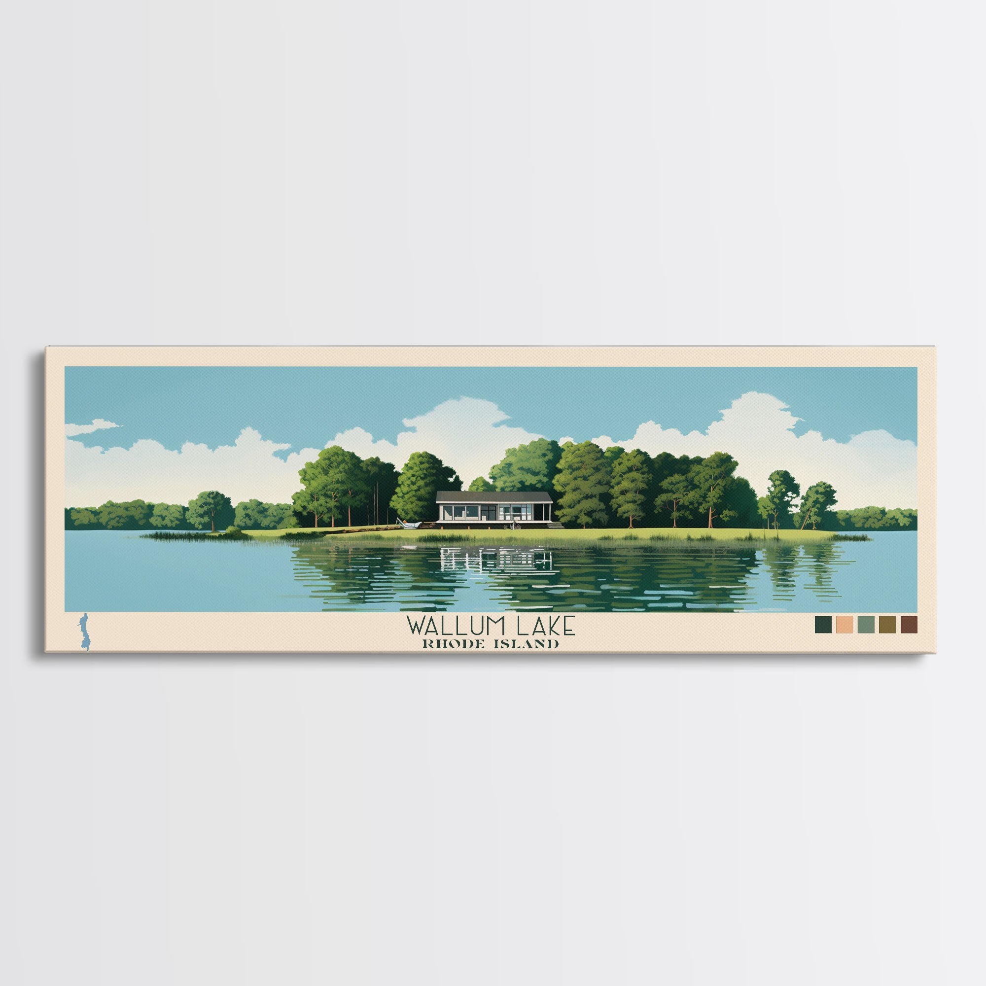 Wallum Lake, Rhode Island Framed Canvas Print, Panoramic Lake House De ...
