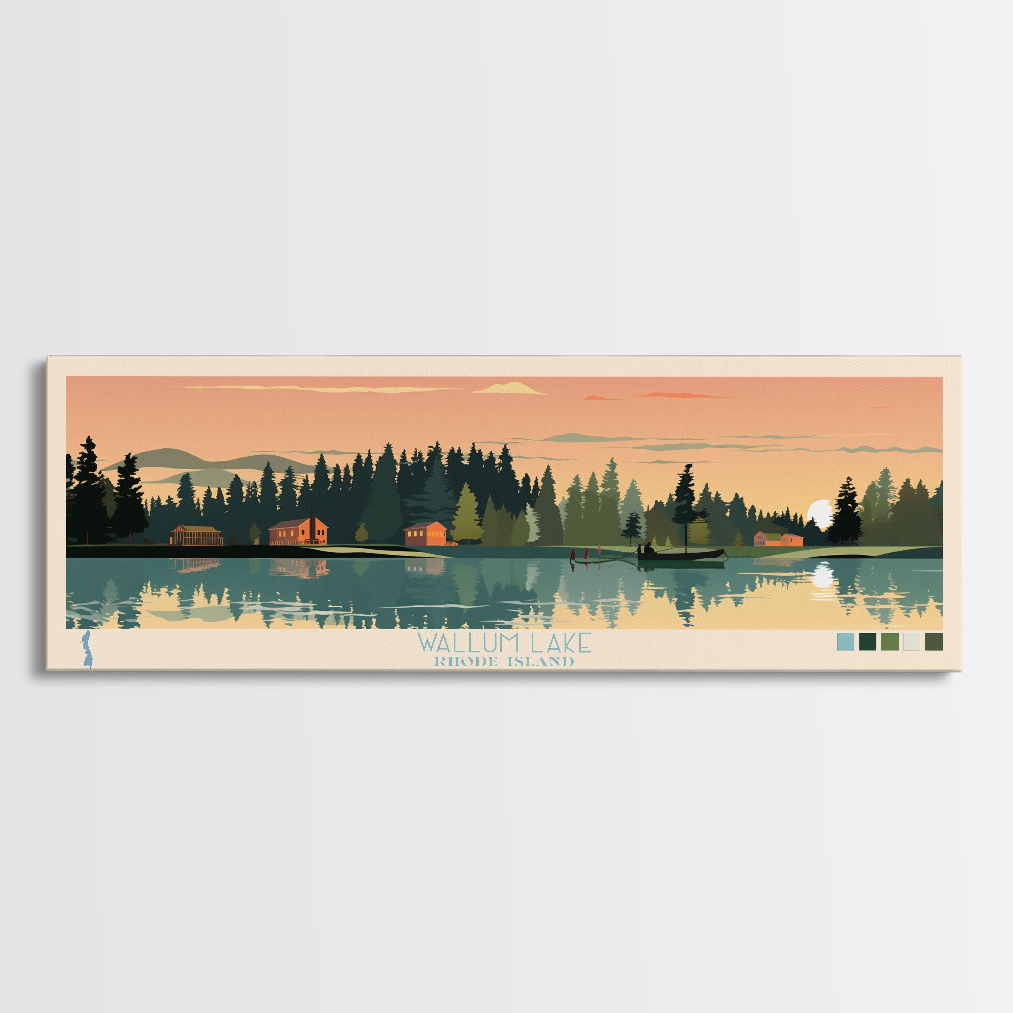 Wallum Lake, Rhode Island Framed Canvas Print, Panoramic Lake House Ar ...