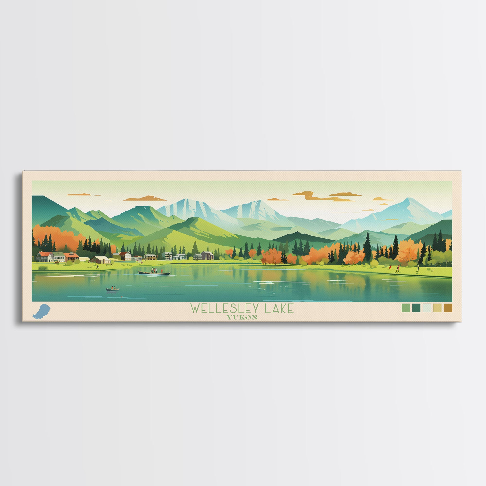 Wellesley Lake, Yukon Framed Canvas Print, Midcentury Modern Lake Hous ...