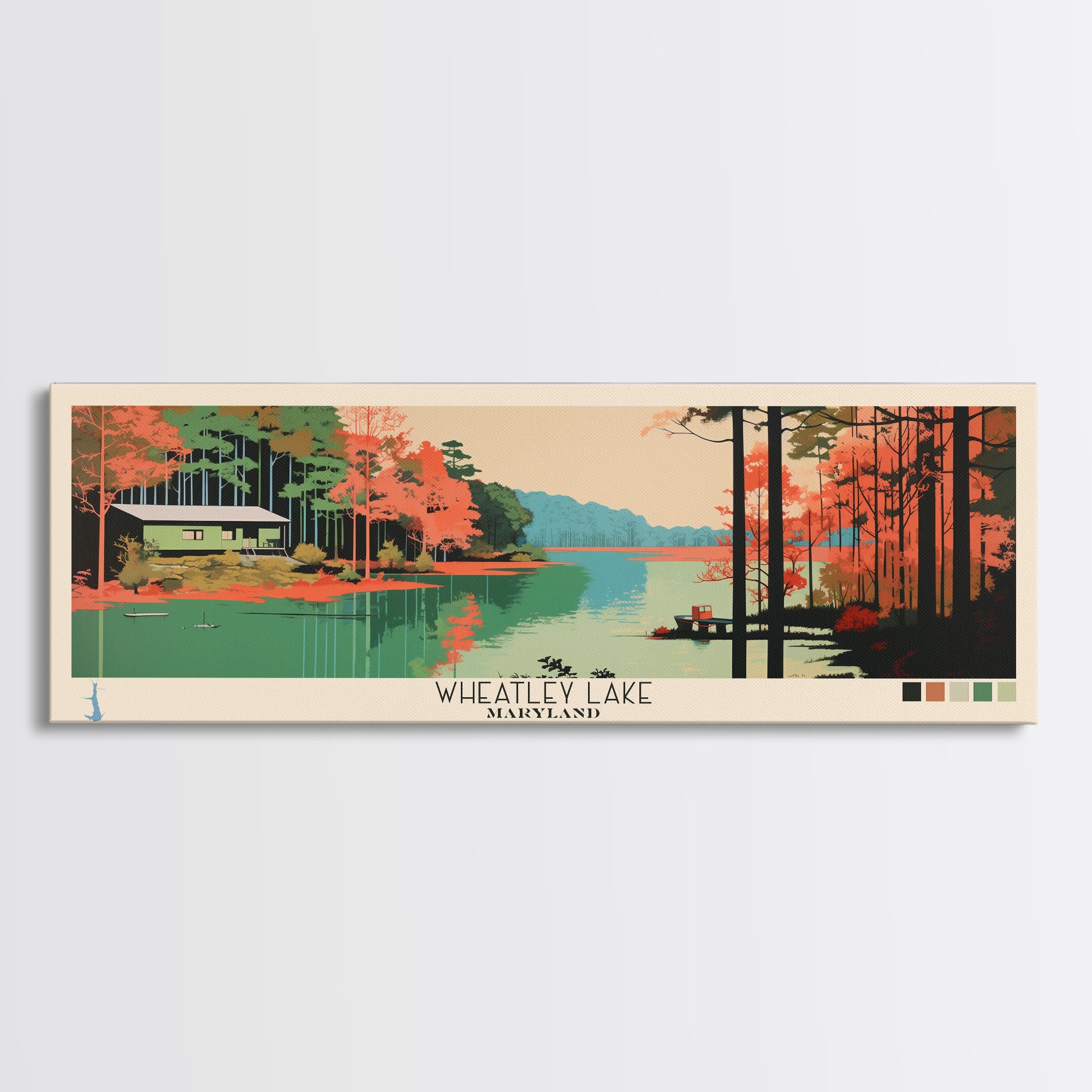 Wheatley Lake, Maryland Framed Canvas Print, Lake House Art, Panoramic ...
