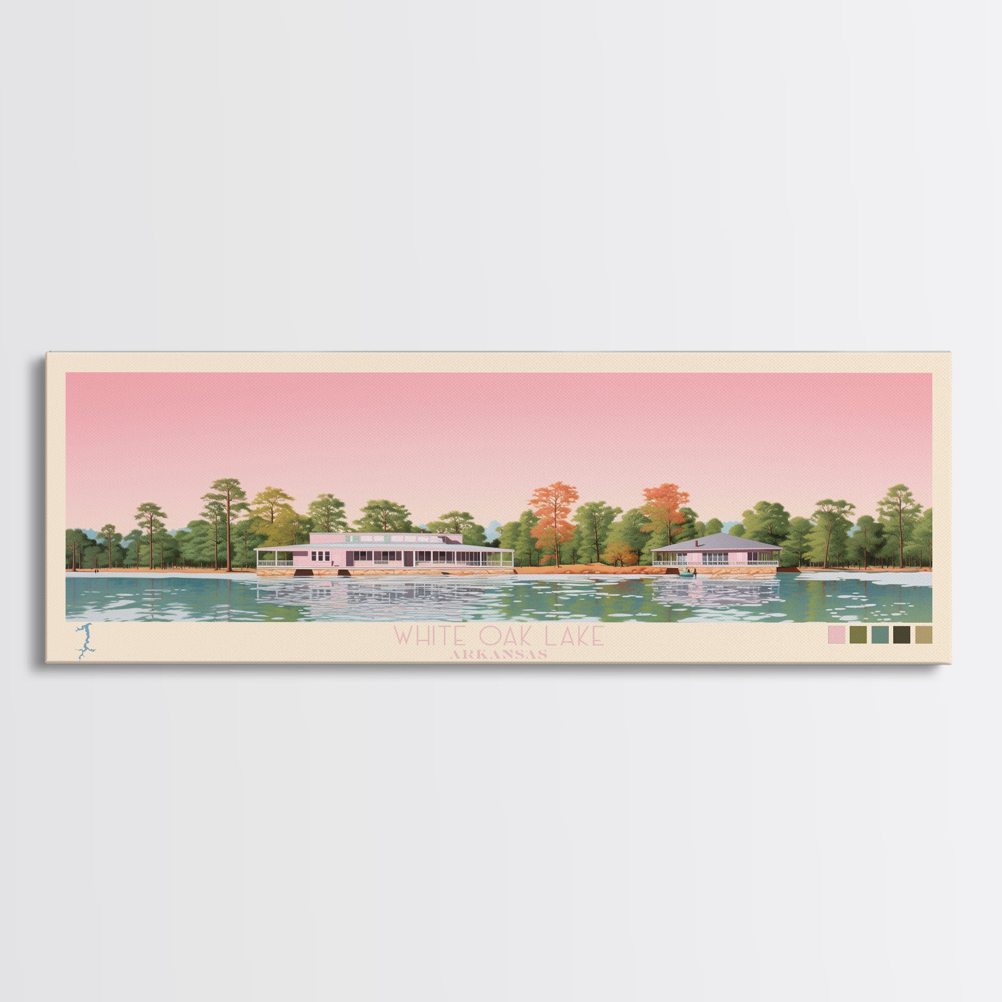 White Oak Lake, Arkansas Framed Canvas Print, Panoramic Lake House Dec ...