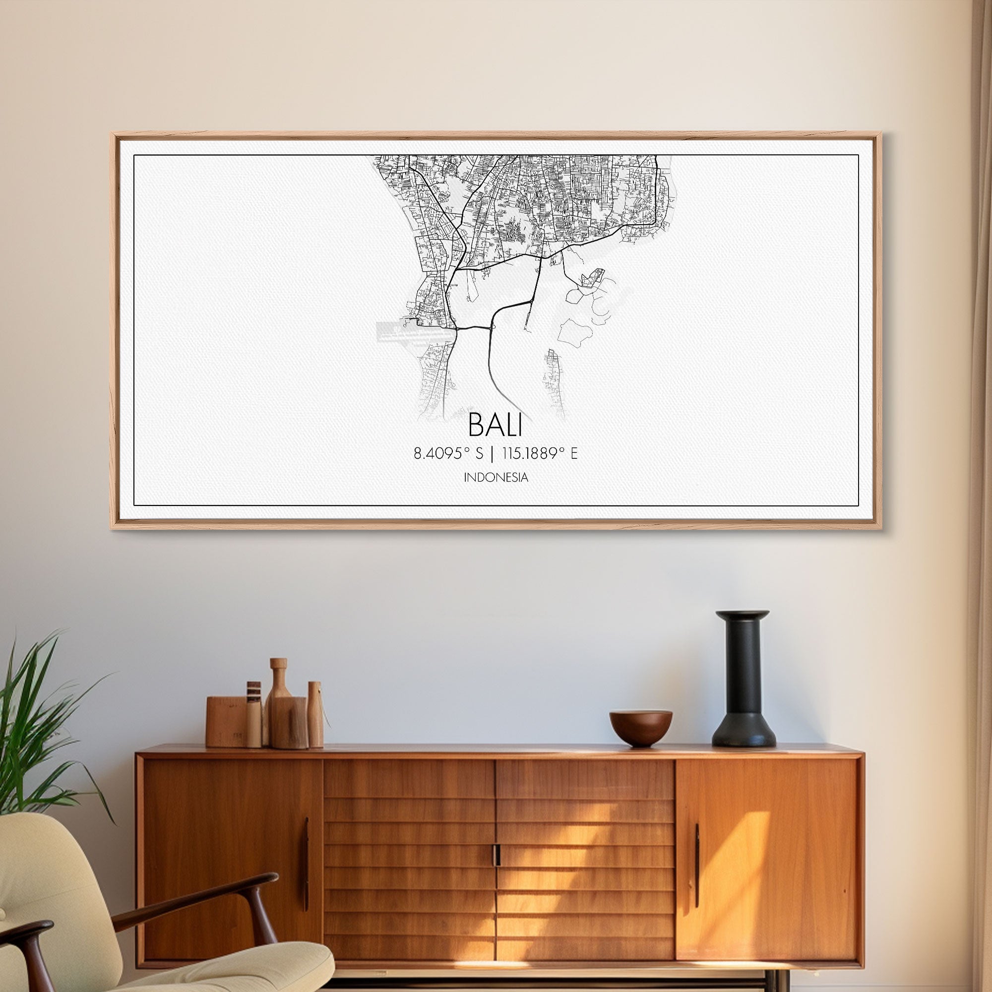 Bali Street Map, Indonesia Map, Map Print, Modern Art, Wall Art, Canva ...