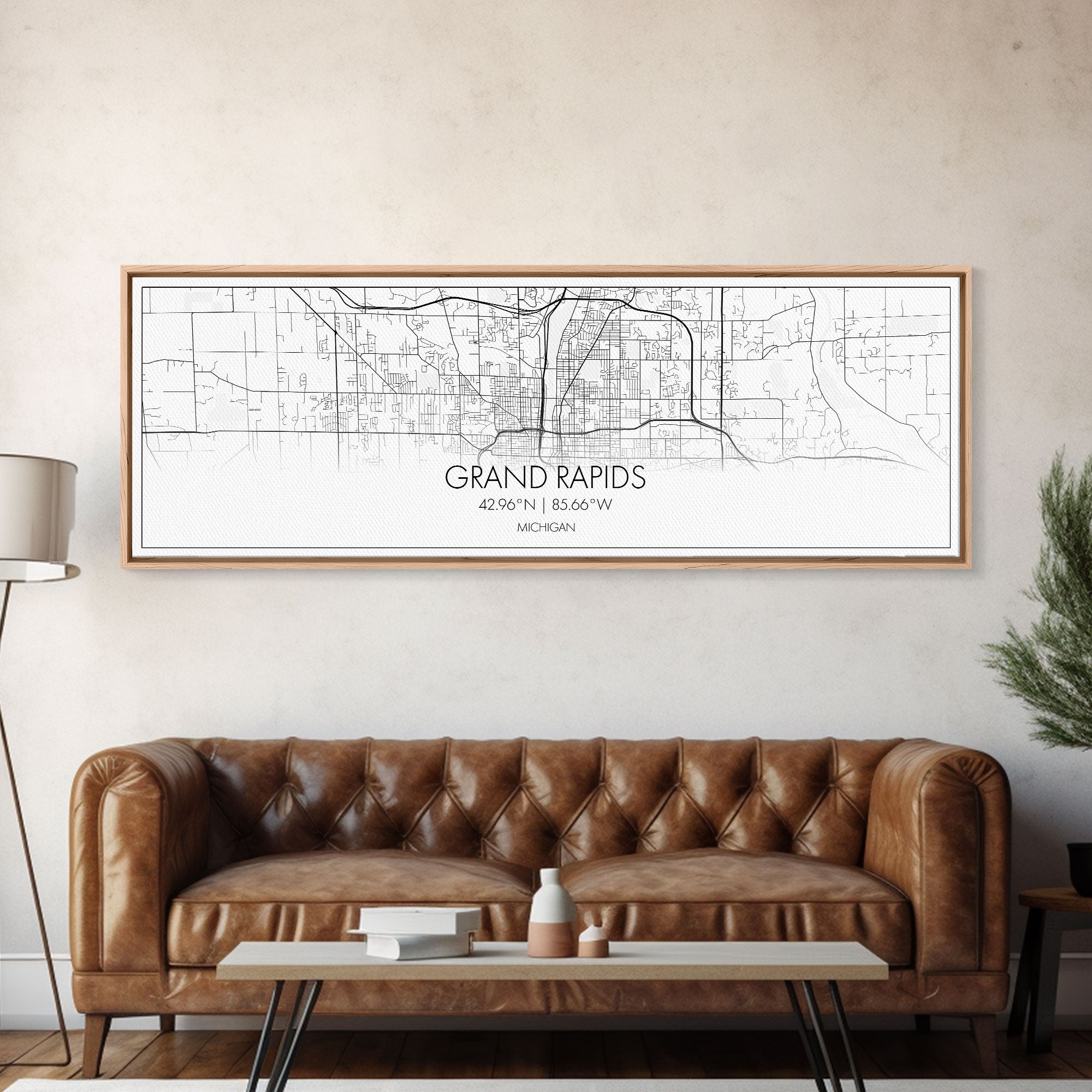 Panoramic Grand Rapids City Map, Michigan Art, Map Print, Minimalist W ...