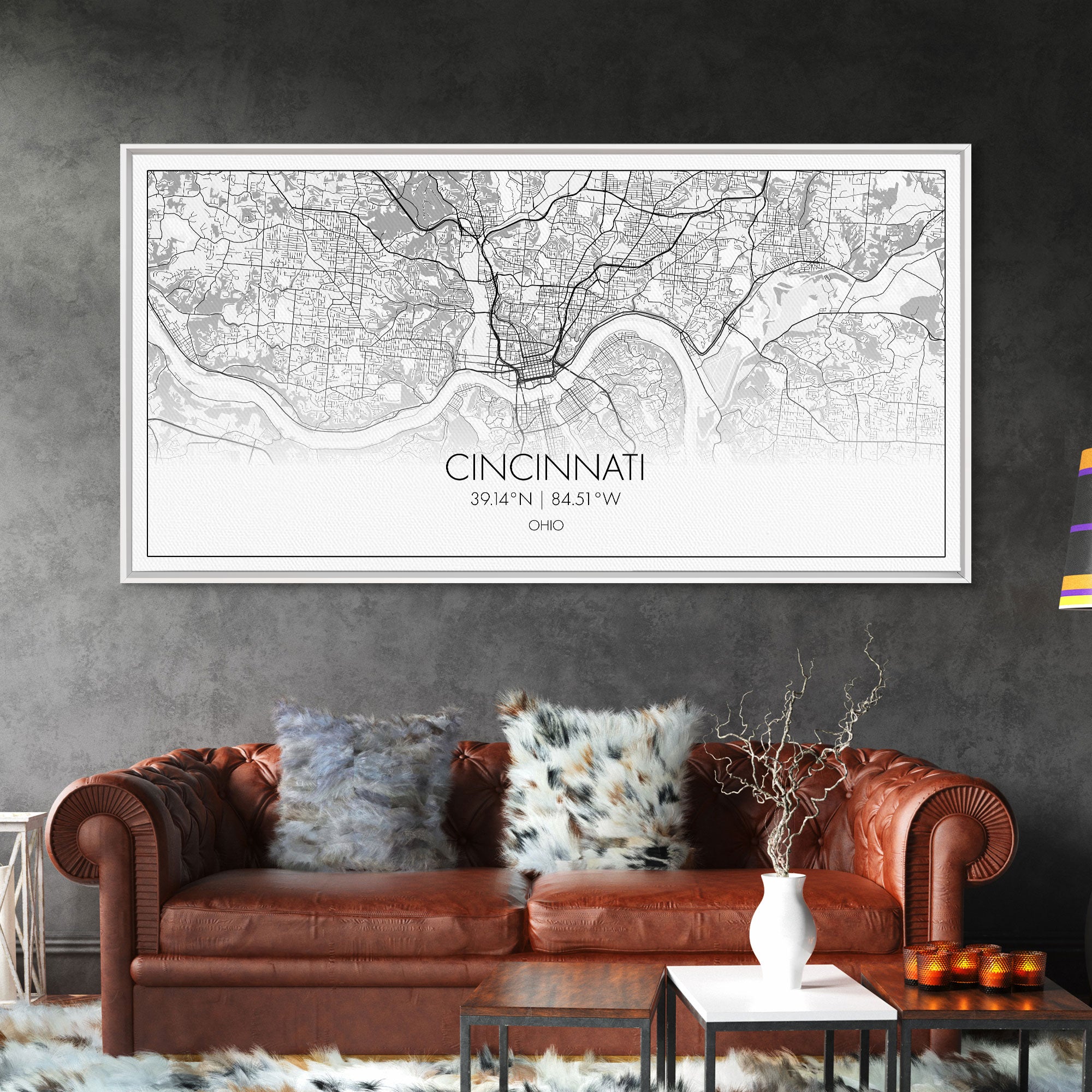 Cincinnati Street Map, Ohio Map, Map Print, Modern Art, Wall Art, Canv ...
