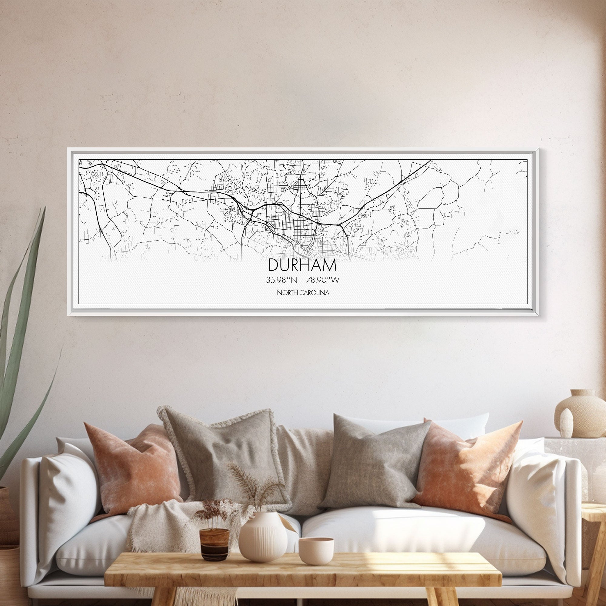 Panoramic Durham City Map, North Carolina Art, Map Print, Minimalist W ...