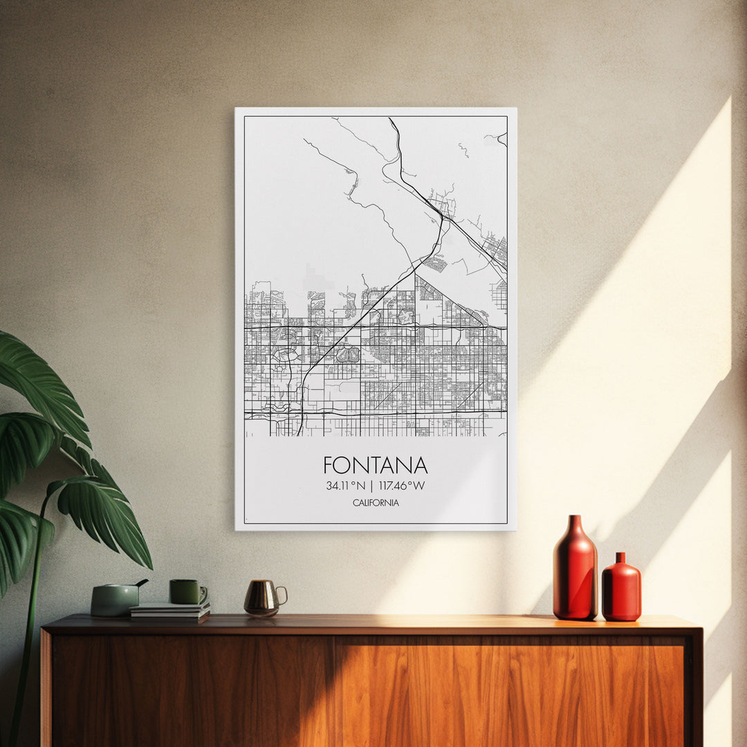 Fontana Street Map, California Map, City Map Art, Minimalist Art, Wall ...