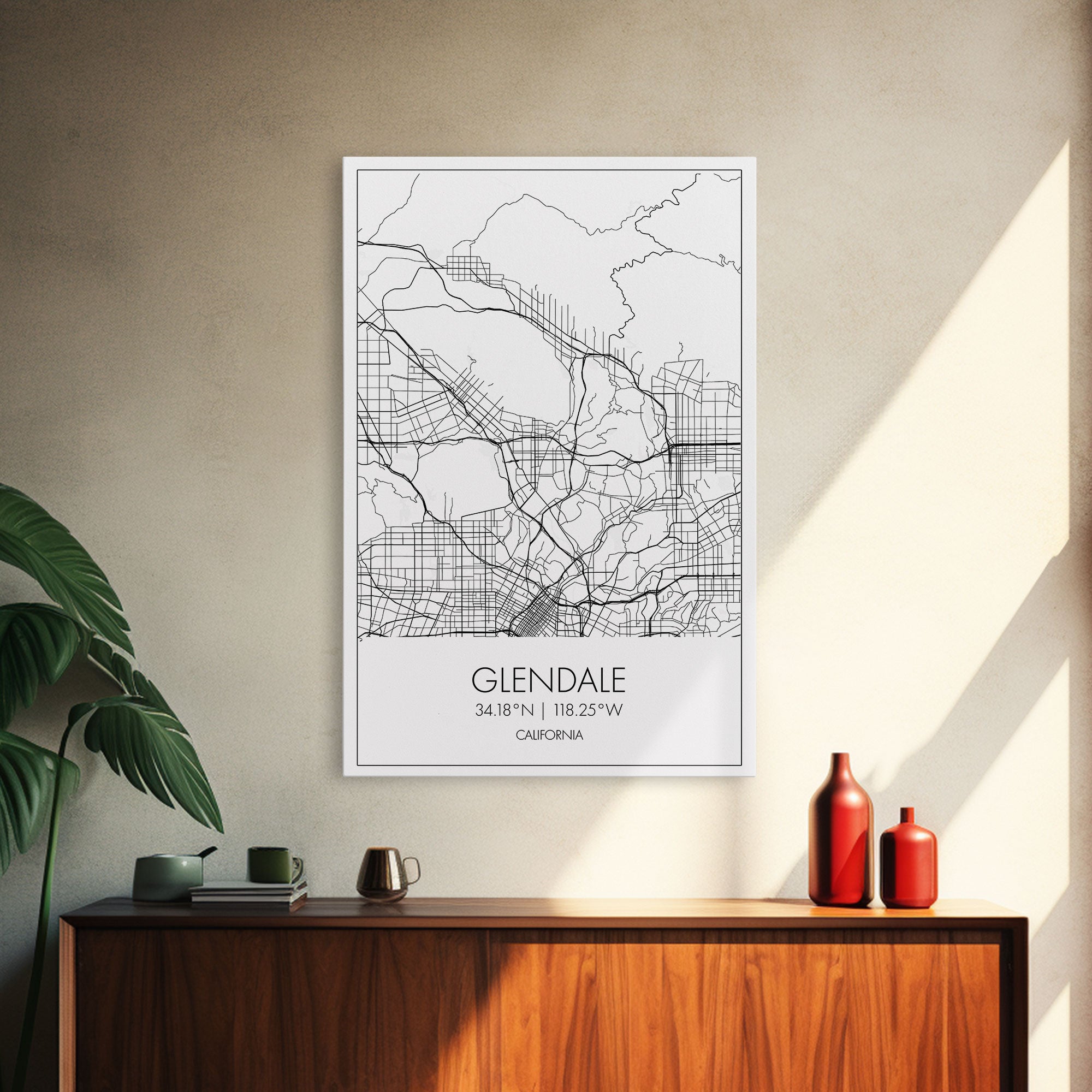 Glendale Street Map, California Map, City Map Art, Minimalist Art, Wal ...