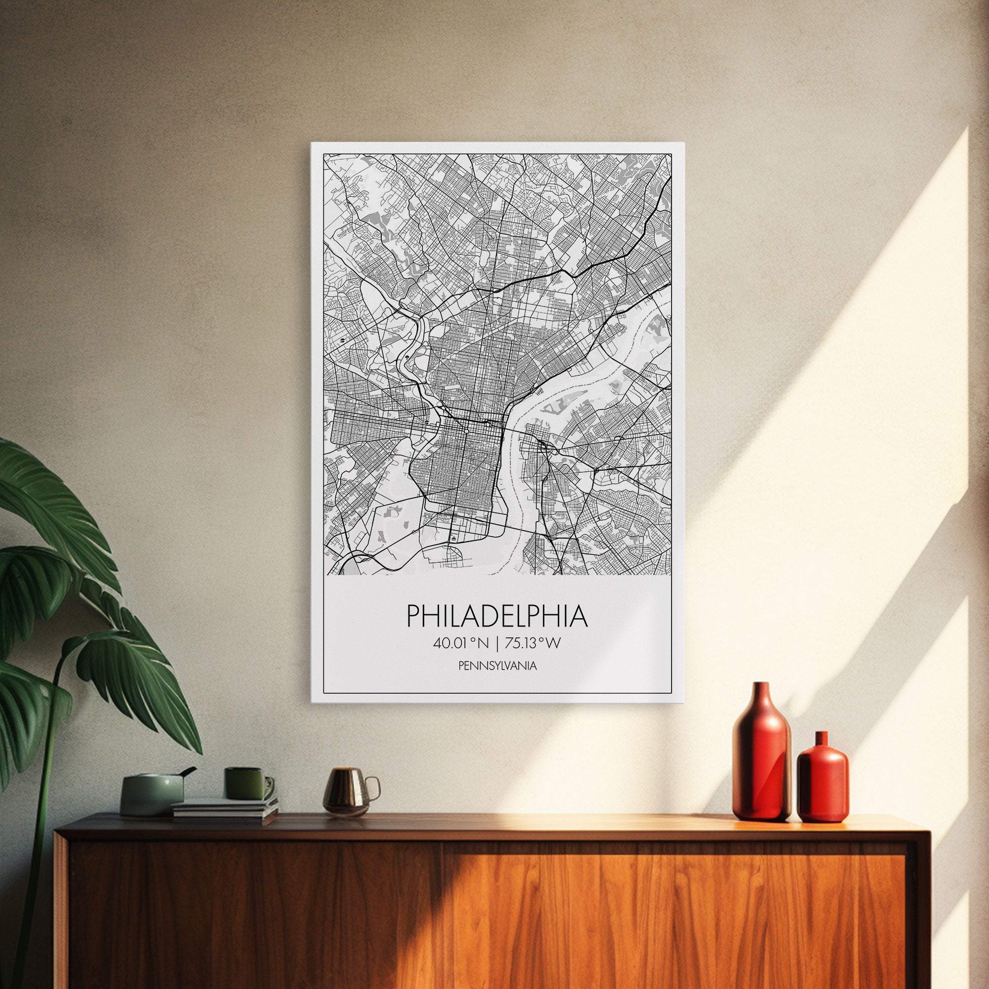 Philadelphia Street Map, Pennsylvania Map, City Map Art, Minimalist Ar ...