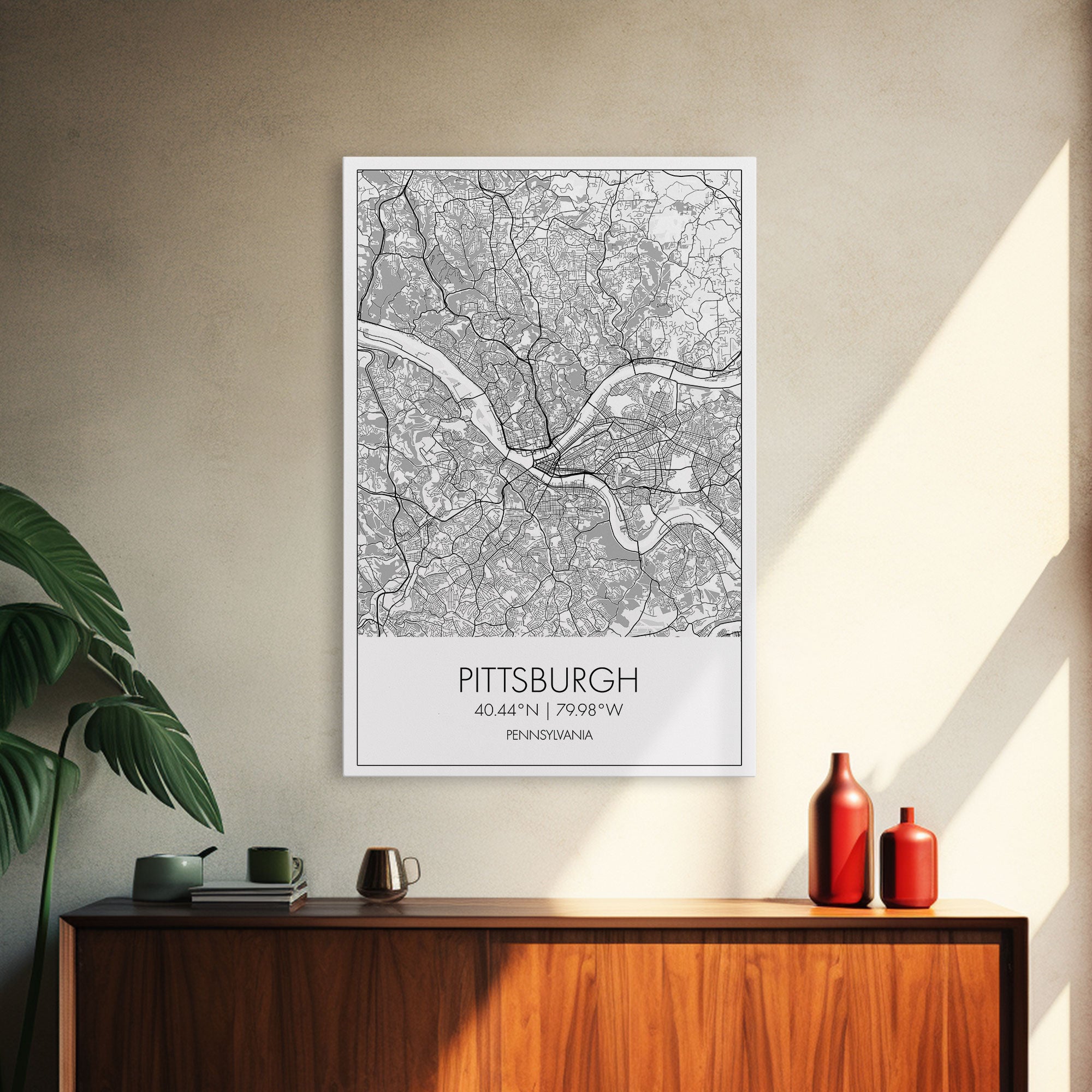 Pittsburgh Street Map, Pennsylvania Map, City Map Art, Minimalist Art ...
