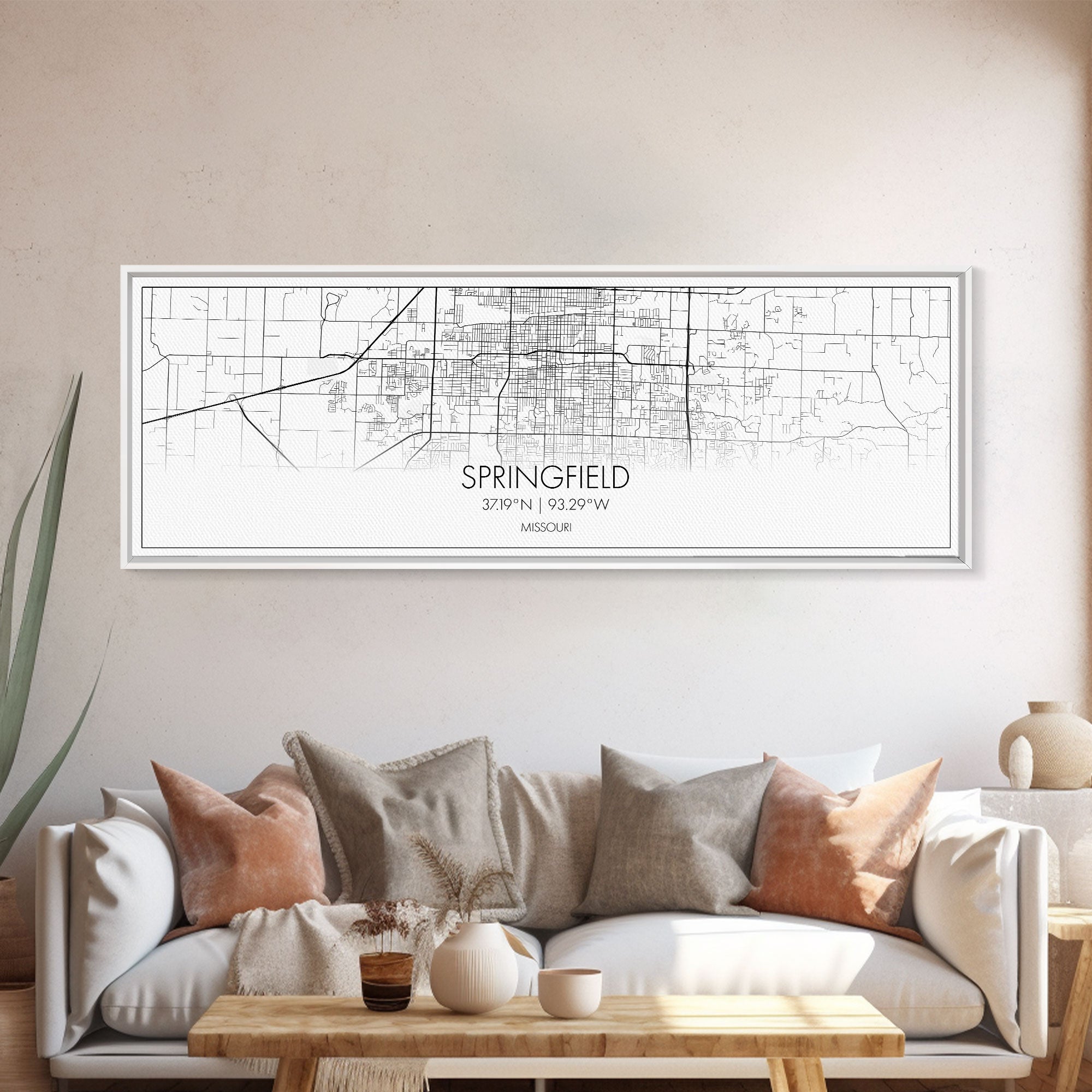 Panoramic Springfield City Map, Missouri Art, Map Print, Minimalist Wa ...